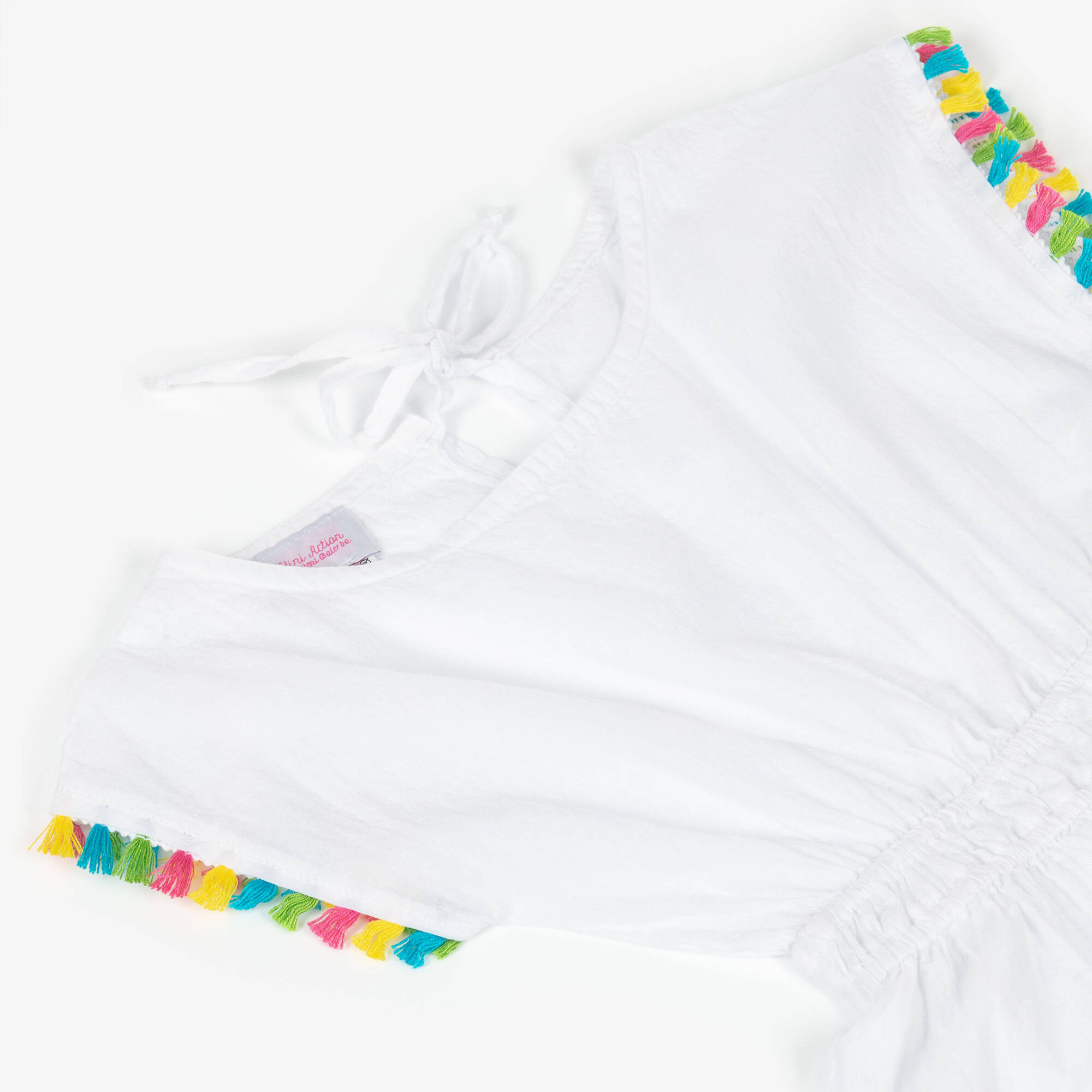 Selini Action - Girls White Cotton Beach Playsuit with Tassel Trims ...