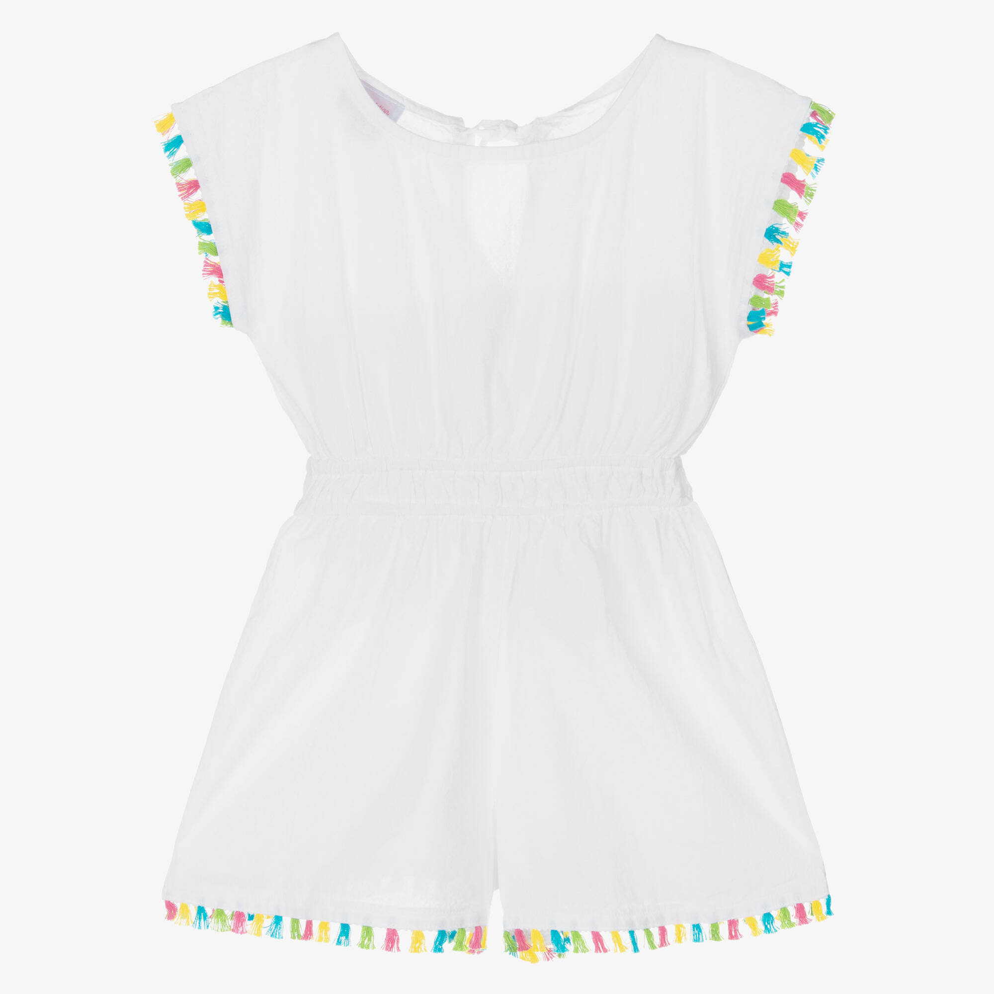 Selini Action - Girls White Cotton Beach Playsuit with Tassel Trims ...