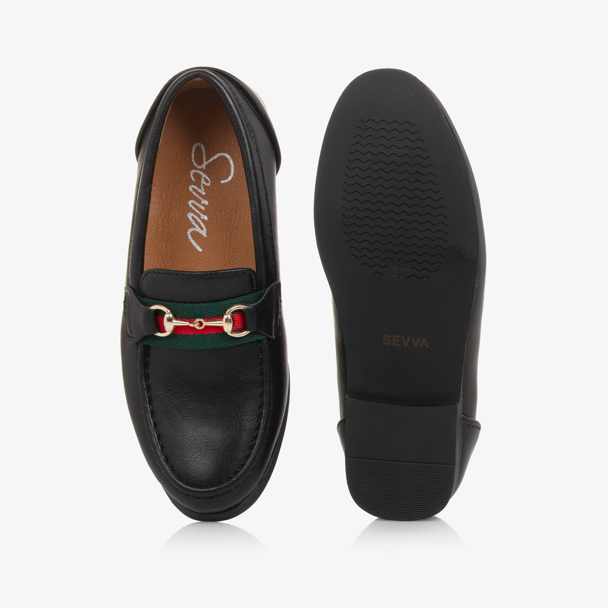 Sevva - Boys Smart Black Faux Leather Horsebit Loafers | Childrensalon