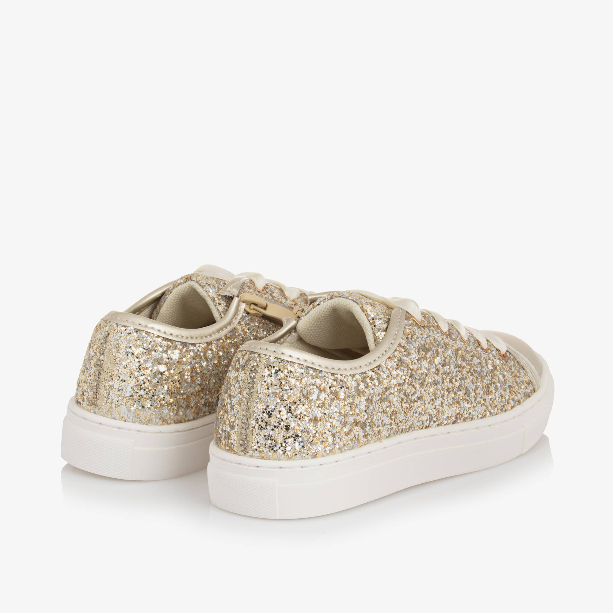 Sevva - Girls Gold Glitter Lace-Up Trainers | Childrensalon