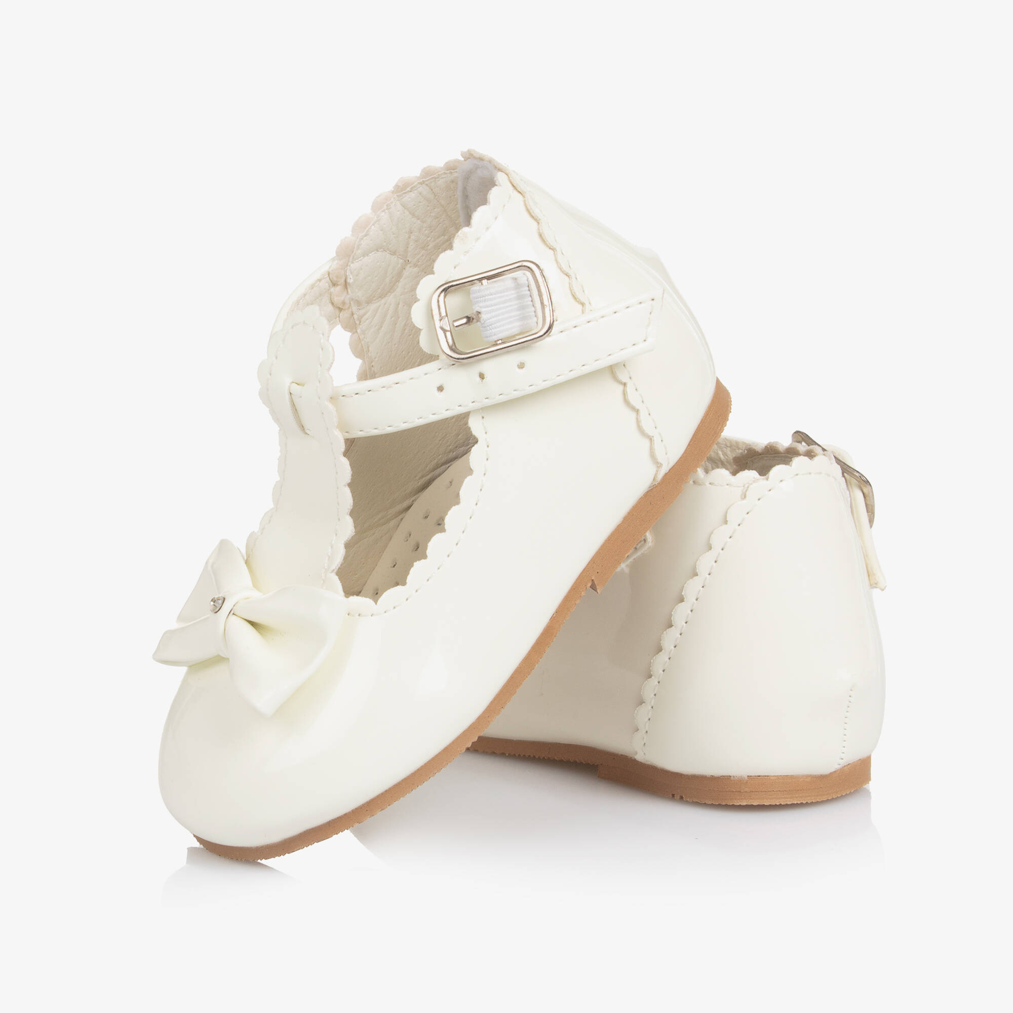 Sevva - Girls Ivory Faux Patent Leather First Walkers | Childrensalon