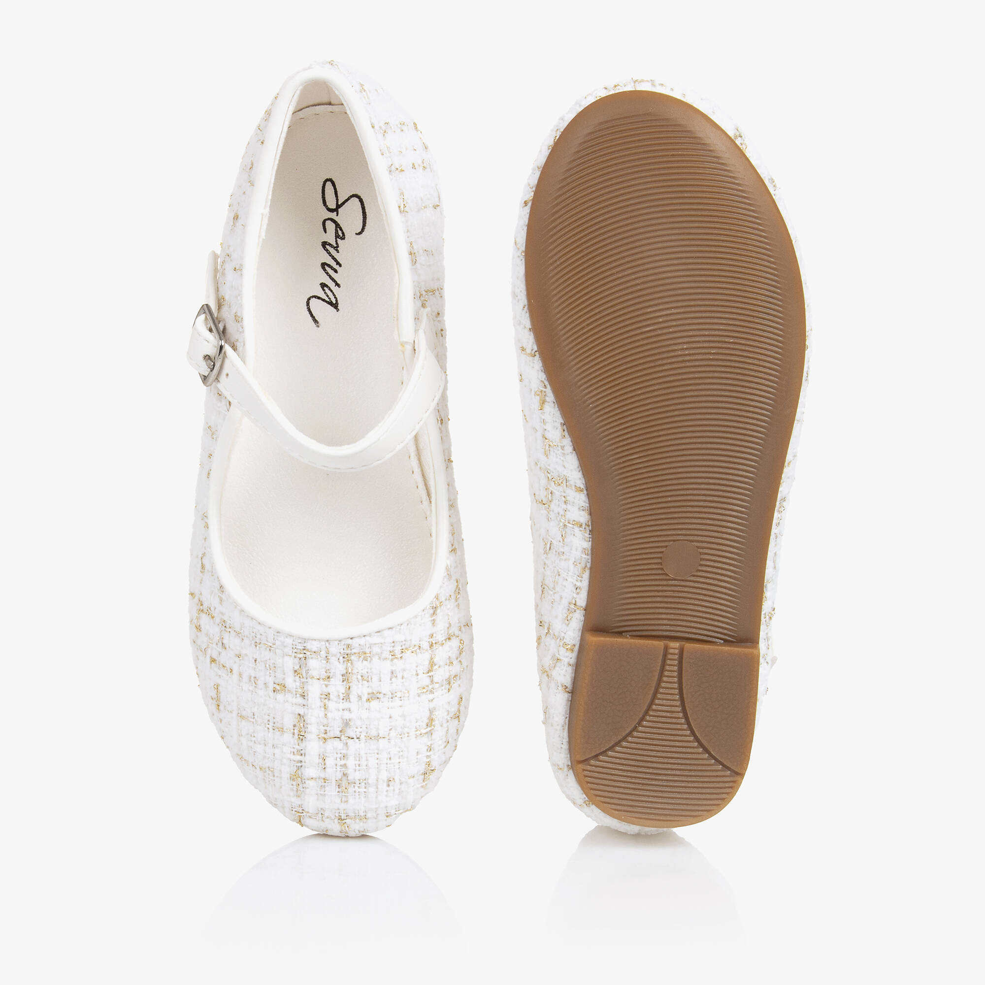 Sevva - Girls Ivory & Gold Tweed Shoes | Childrensalon