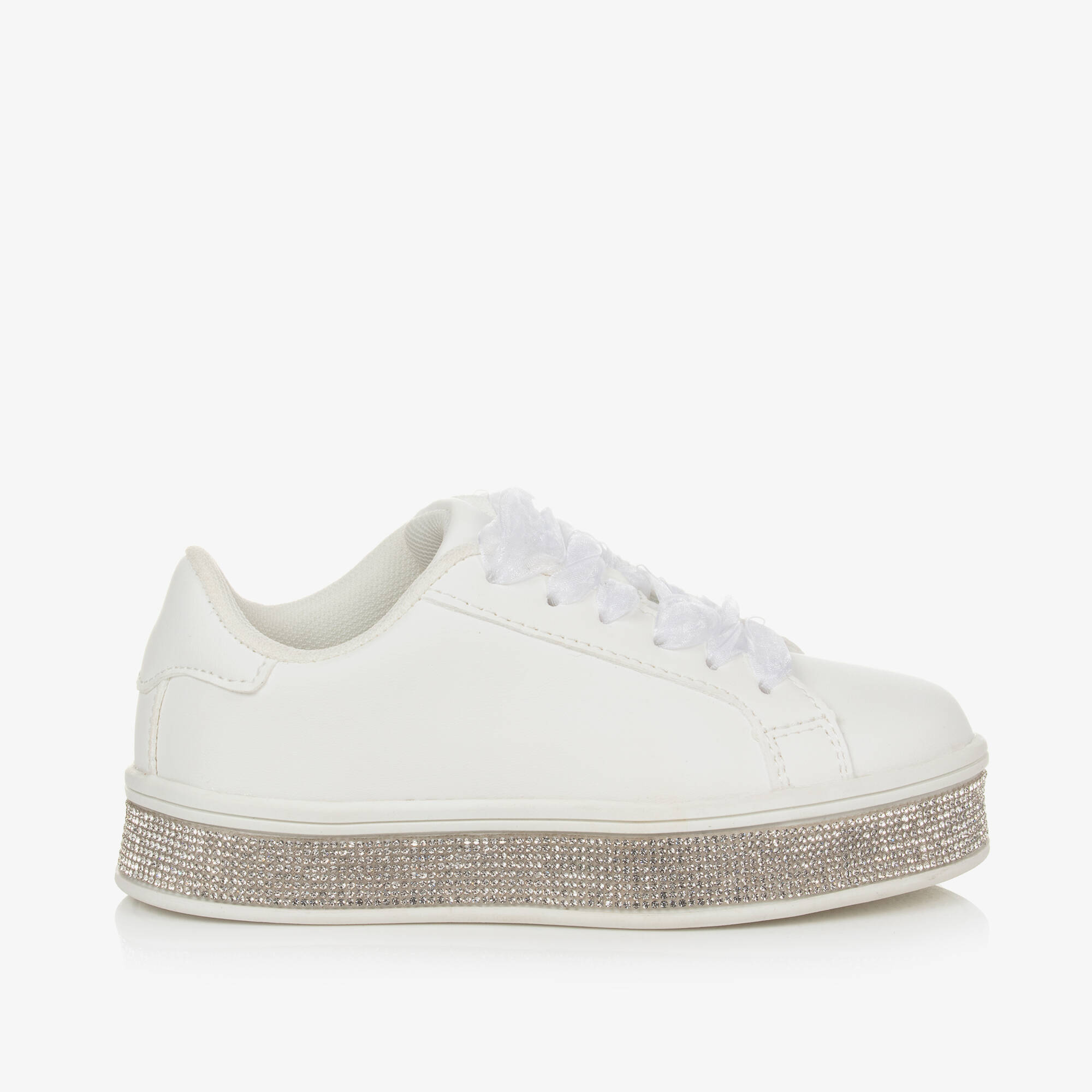 Sevva - Girls White Lace-Up Diamanté Trainers | Childrensalon