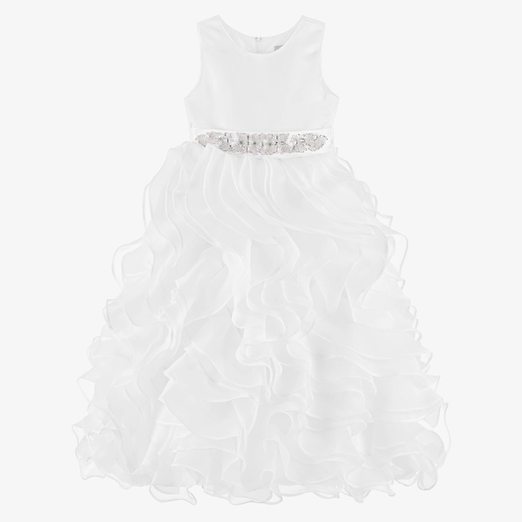 Sevva - Girls White Satin & Organza Dress | Childrensalon
