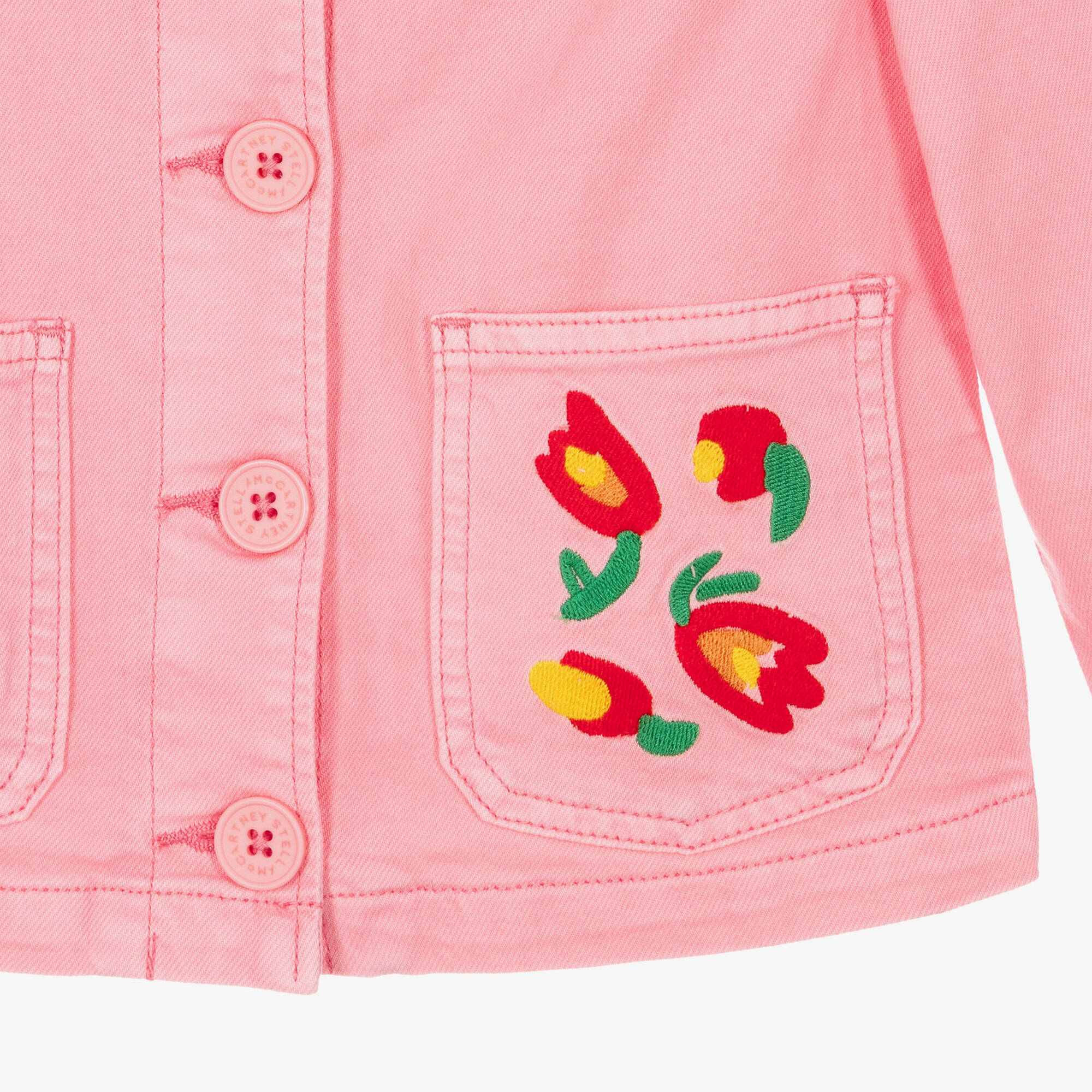 Stella McCartney Kids - Girls Pink Denim Jacket with Embroidered Pocket ...