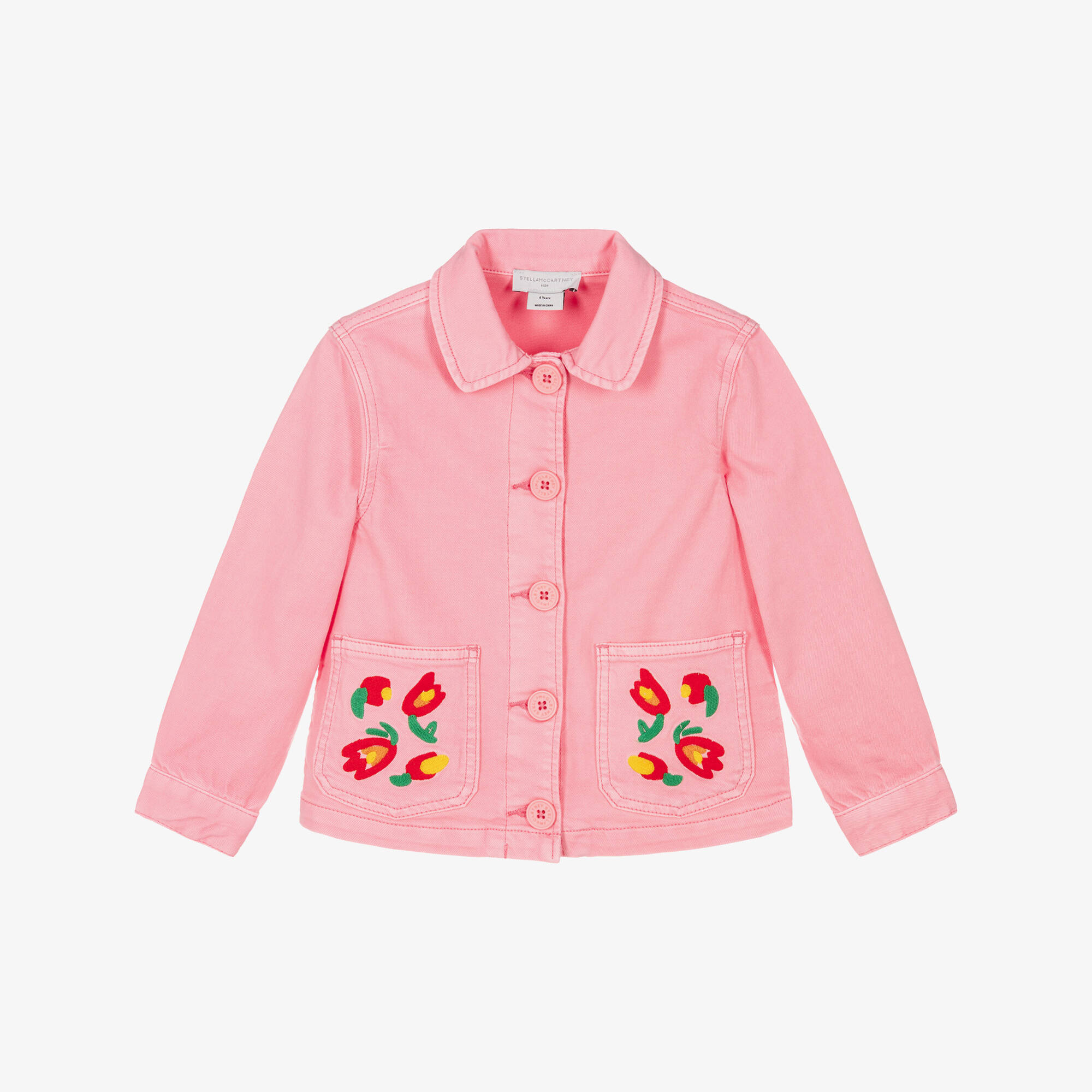 Stella McCartney Kids - Girls Pink Denim Jacket with Embroidered Pocket ...