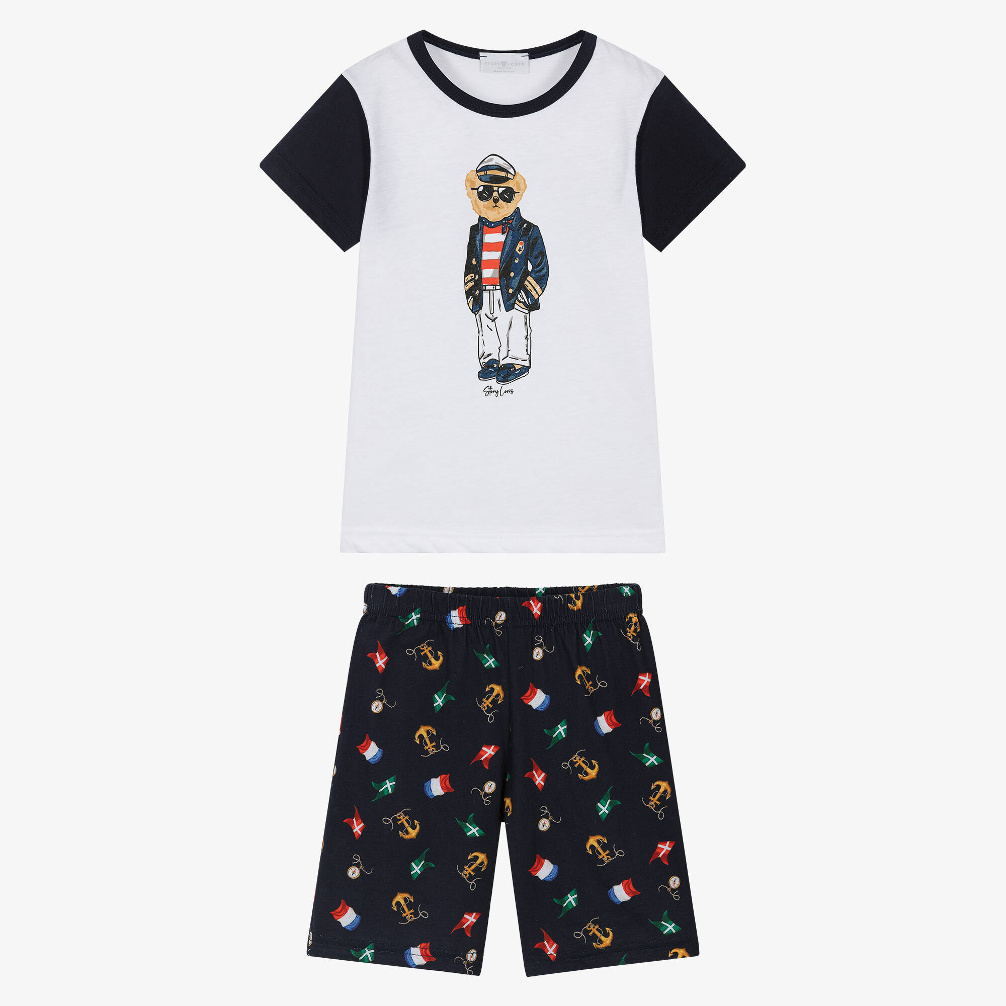 Story Loris - Boys Navy Blue Cotton Sailor Bear Pyjamas | Childrensalon