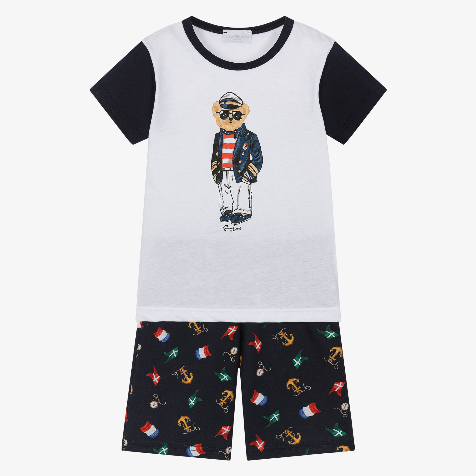 Story Loris - Boys Navy Blue Cotton Sailor Bear Pyjamas | Childrensalon