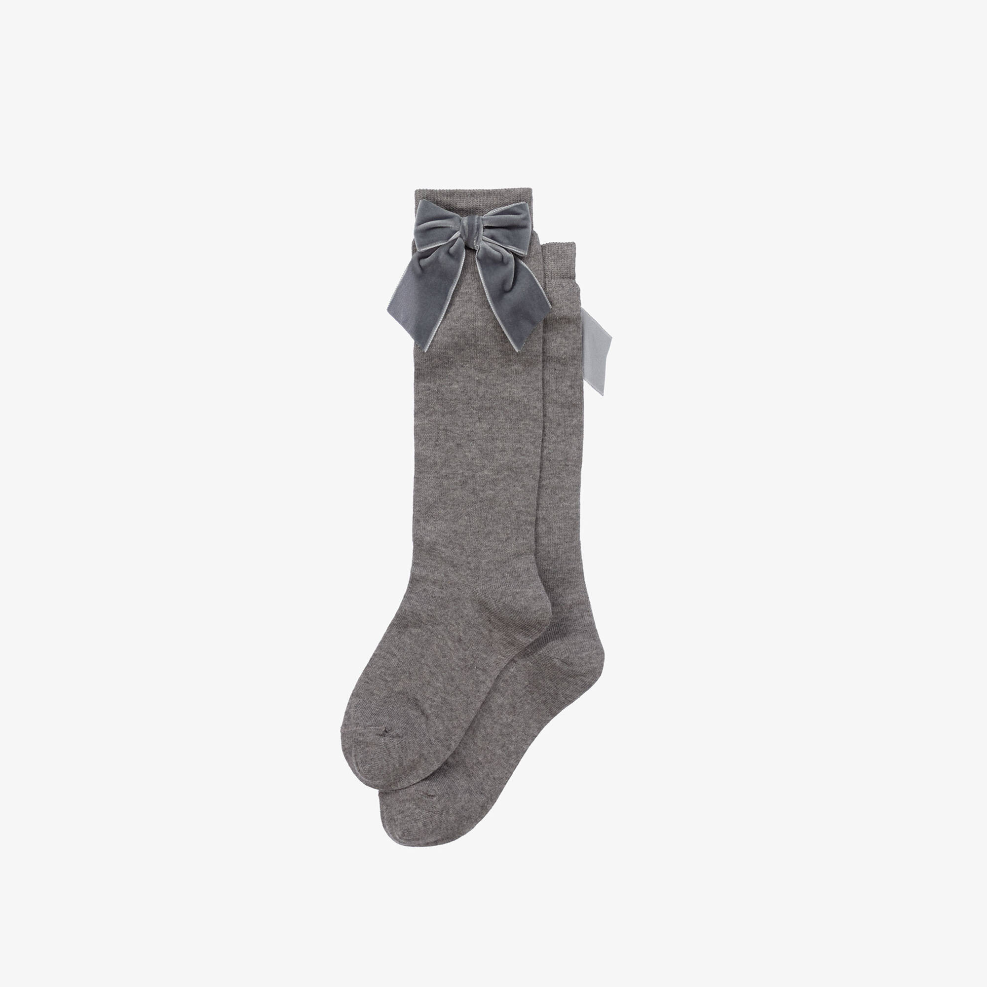 Story Loris - Girls Grey Cotton & Velvet Bow Socks | Childrensalon