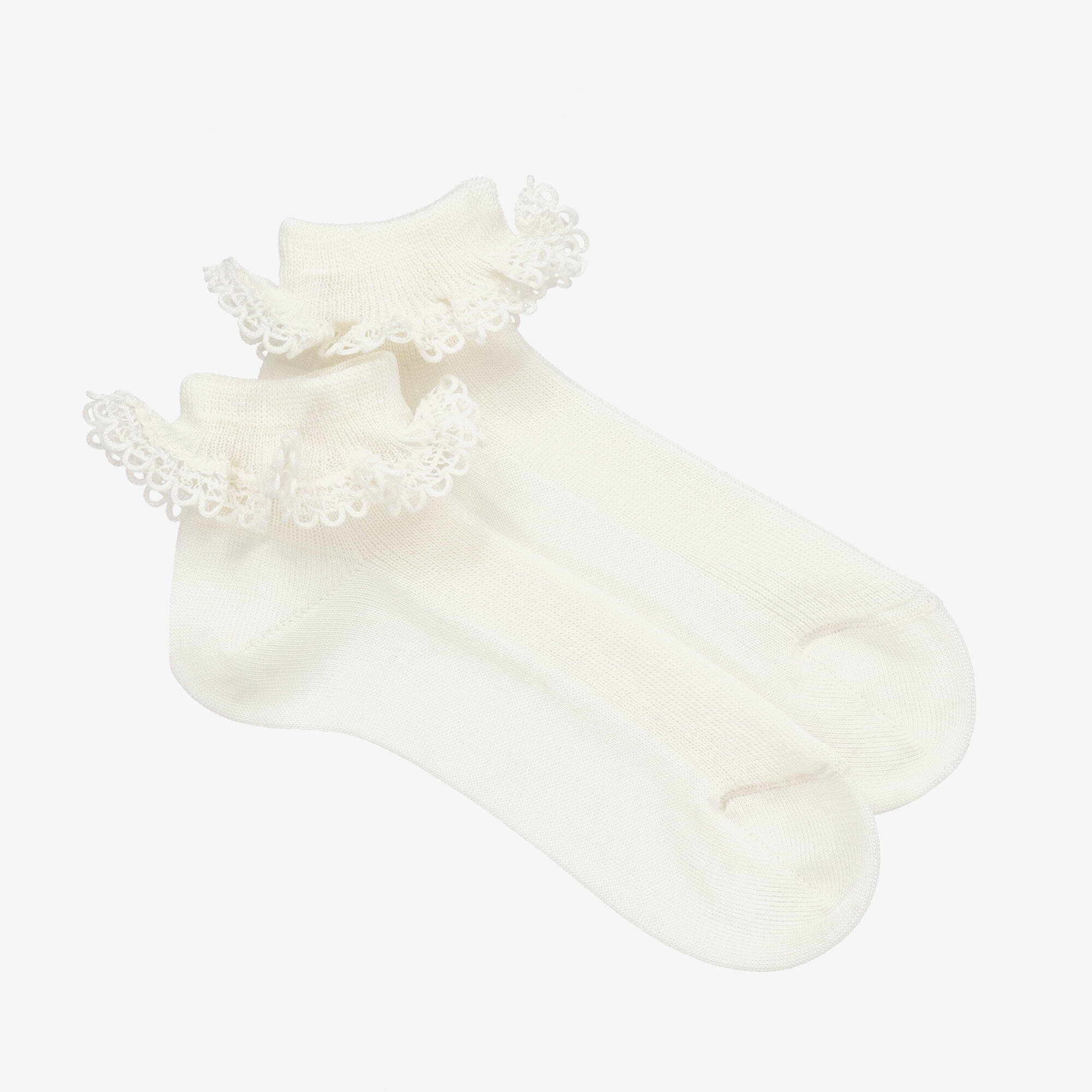 Story Loris - Girls Ivory Cotton Ruffle Socks | Childrensalon