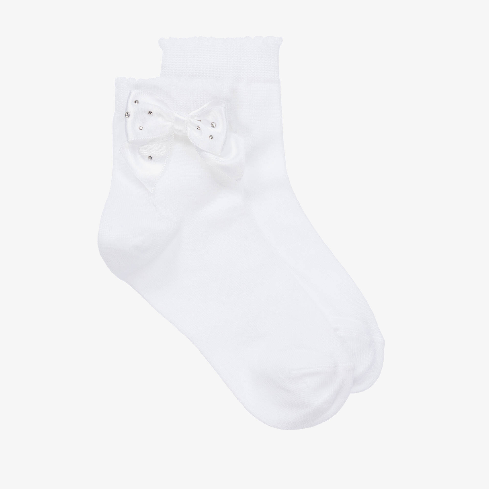 Story Loris - Girls White Bow Cotton Socks | Childrensalon