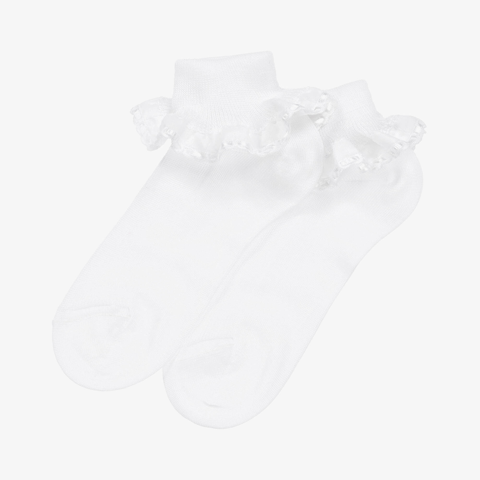Story Loris - Girls White Cotton Ruffles Socks | Childrensalon
