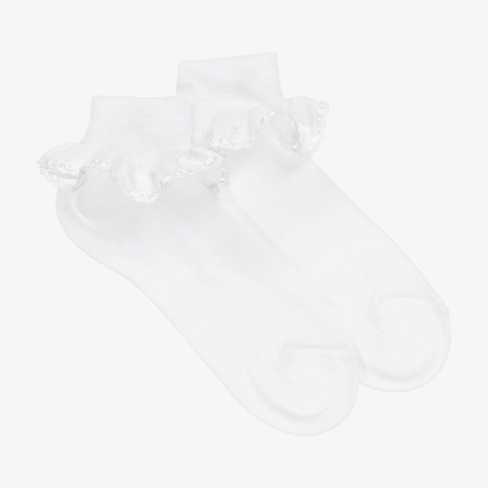 Story Loris - Girls White Cotton Ruffles Socks | Childrensalon