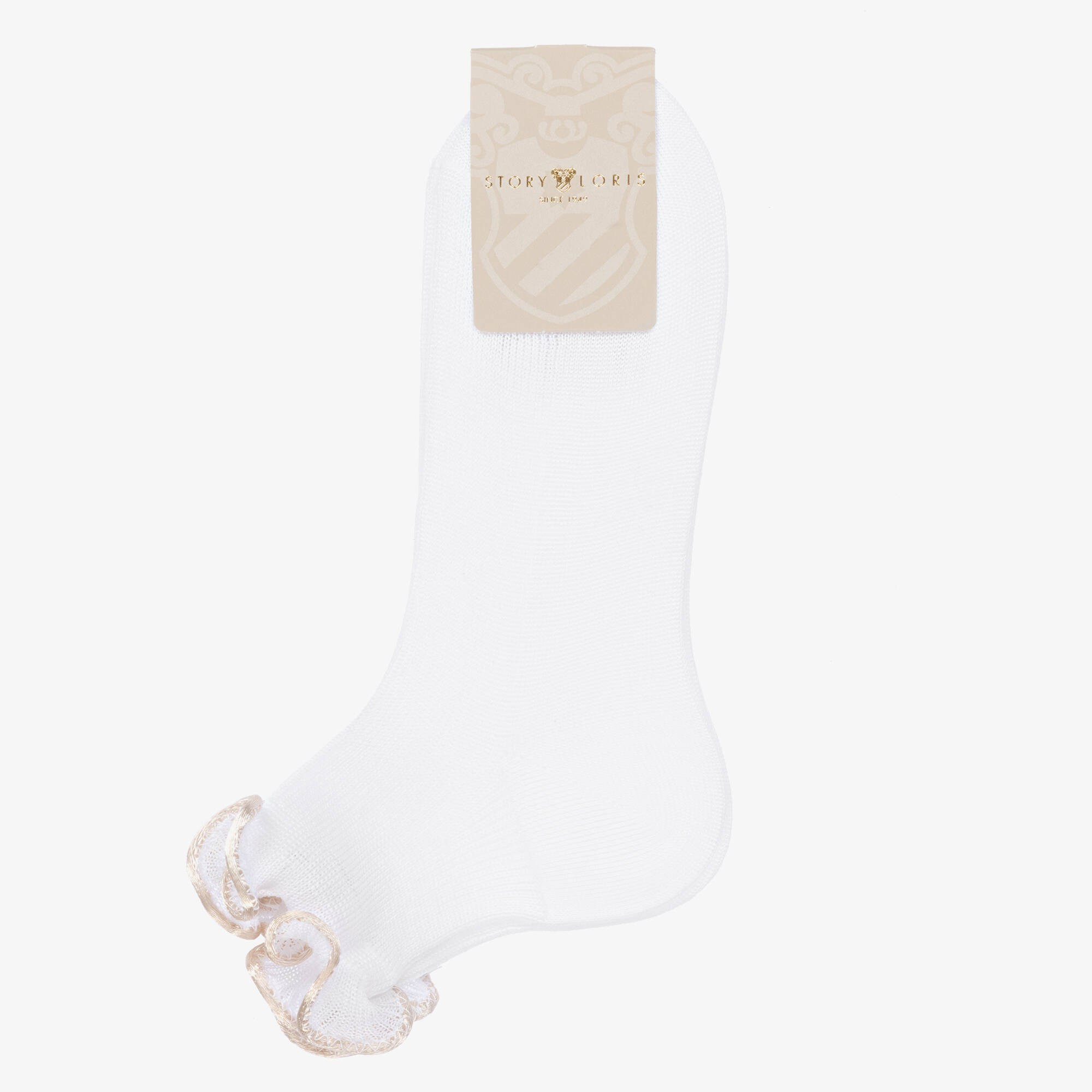 Story Loris - Girls White & Ivory Ruffle Socks | Childrensalon