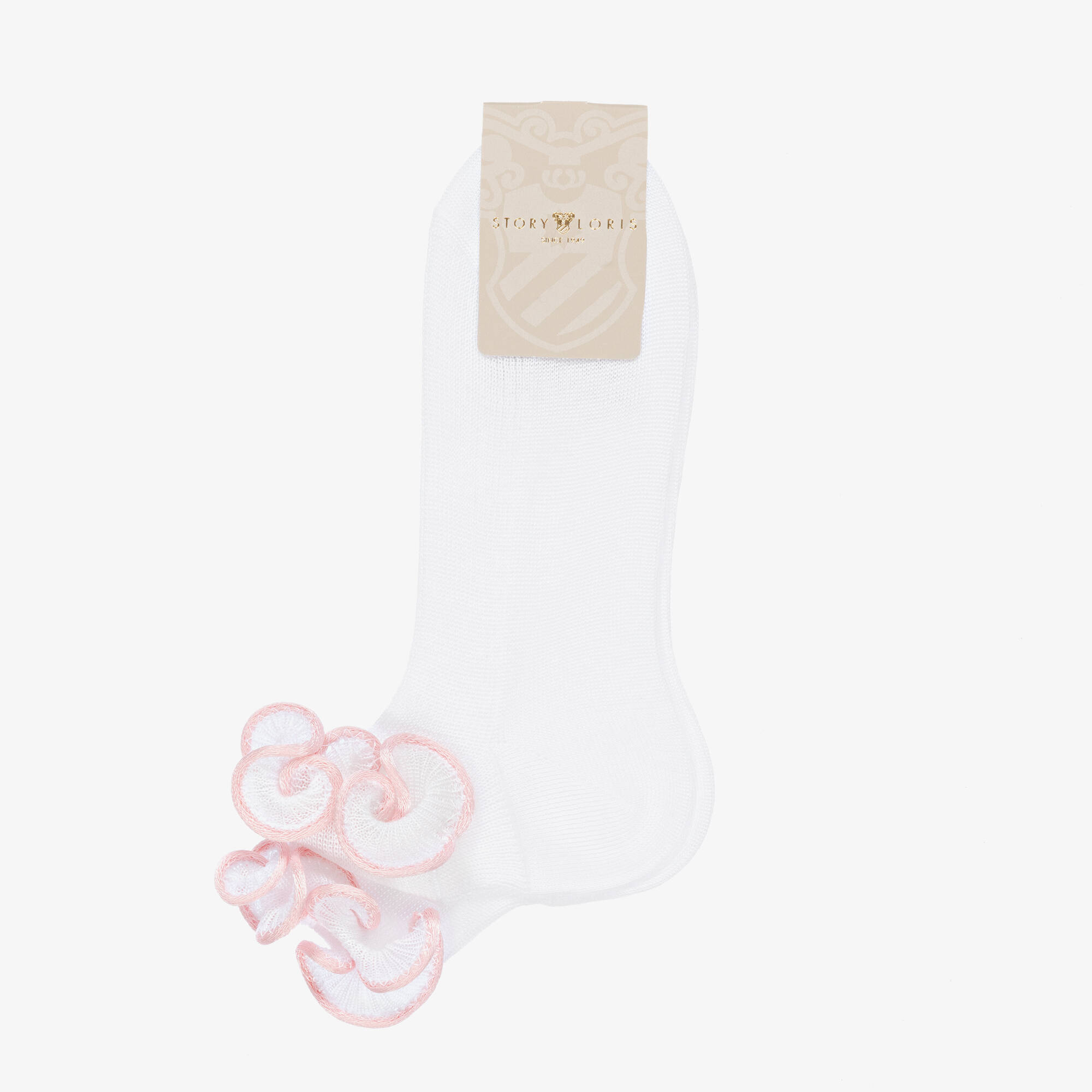 Story Loris - Girls White & Pale Pink Ruffle Socks | Childrensalon