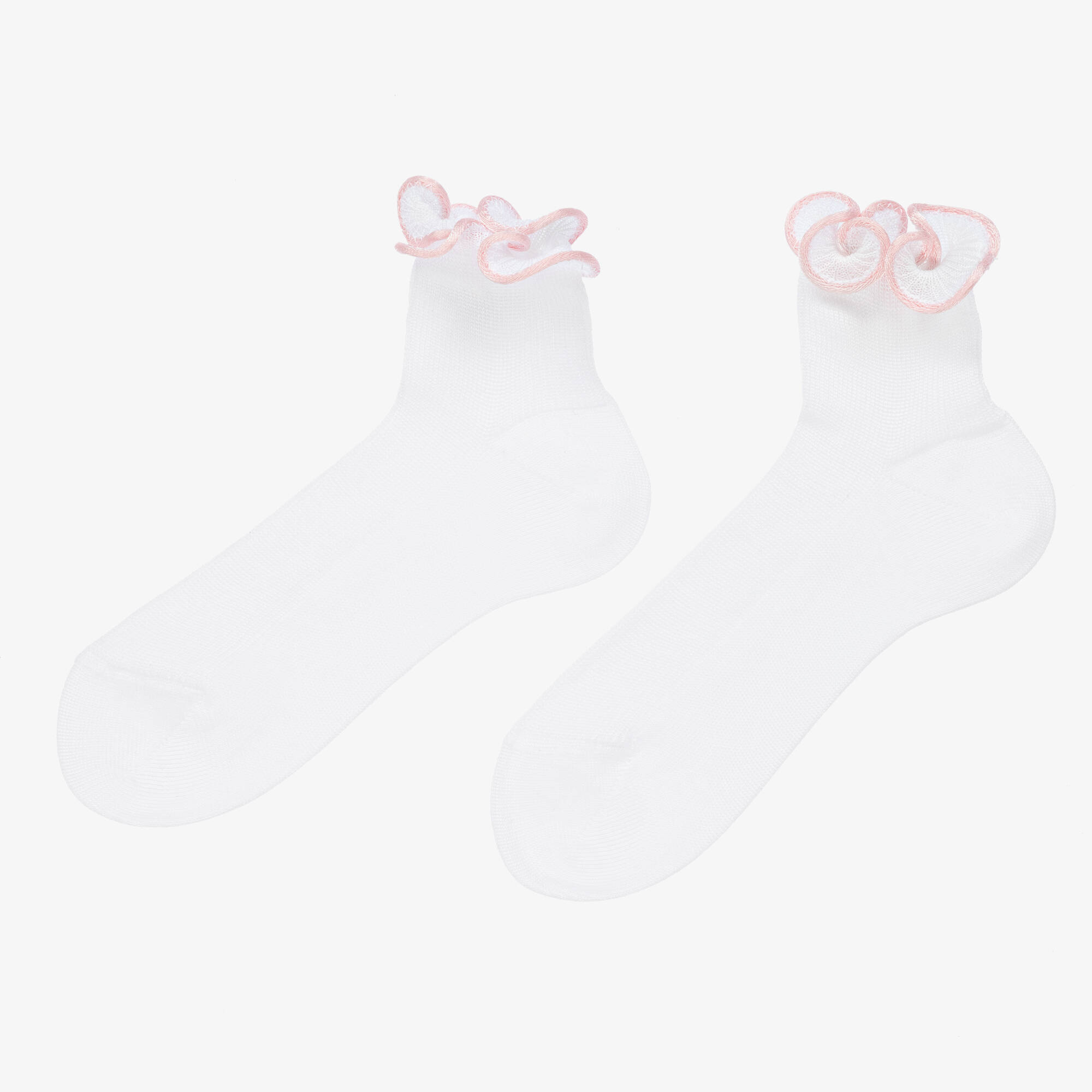 Story Loris - Girls White & Pale Pink Ruffle Socks | Childrensalon