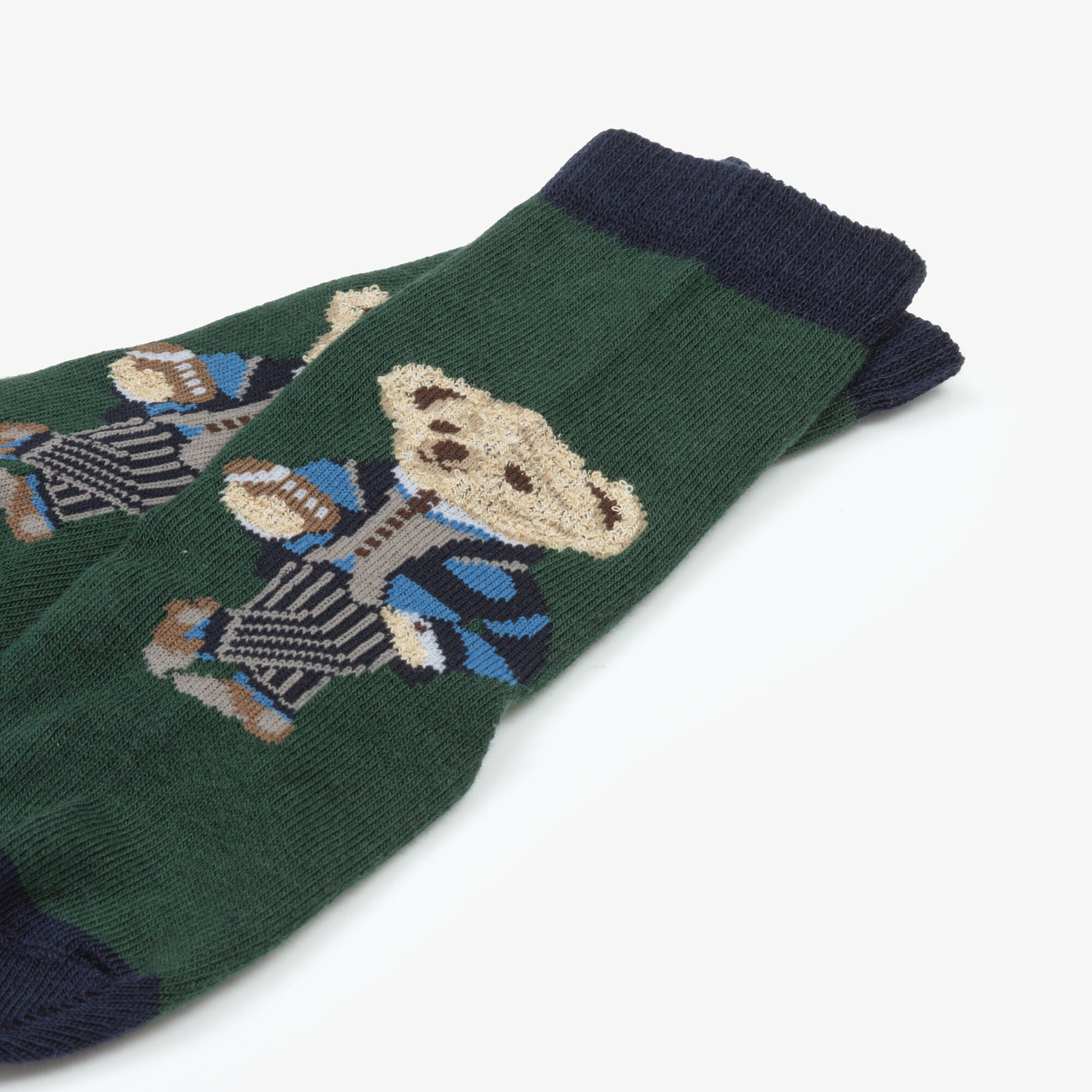 Story Loris - Green Cotton Socks with Teddy Bear | Childrensalon