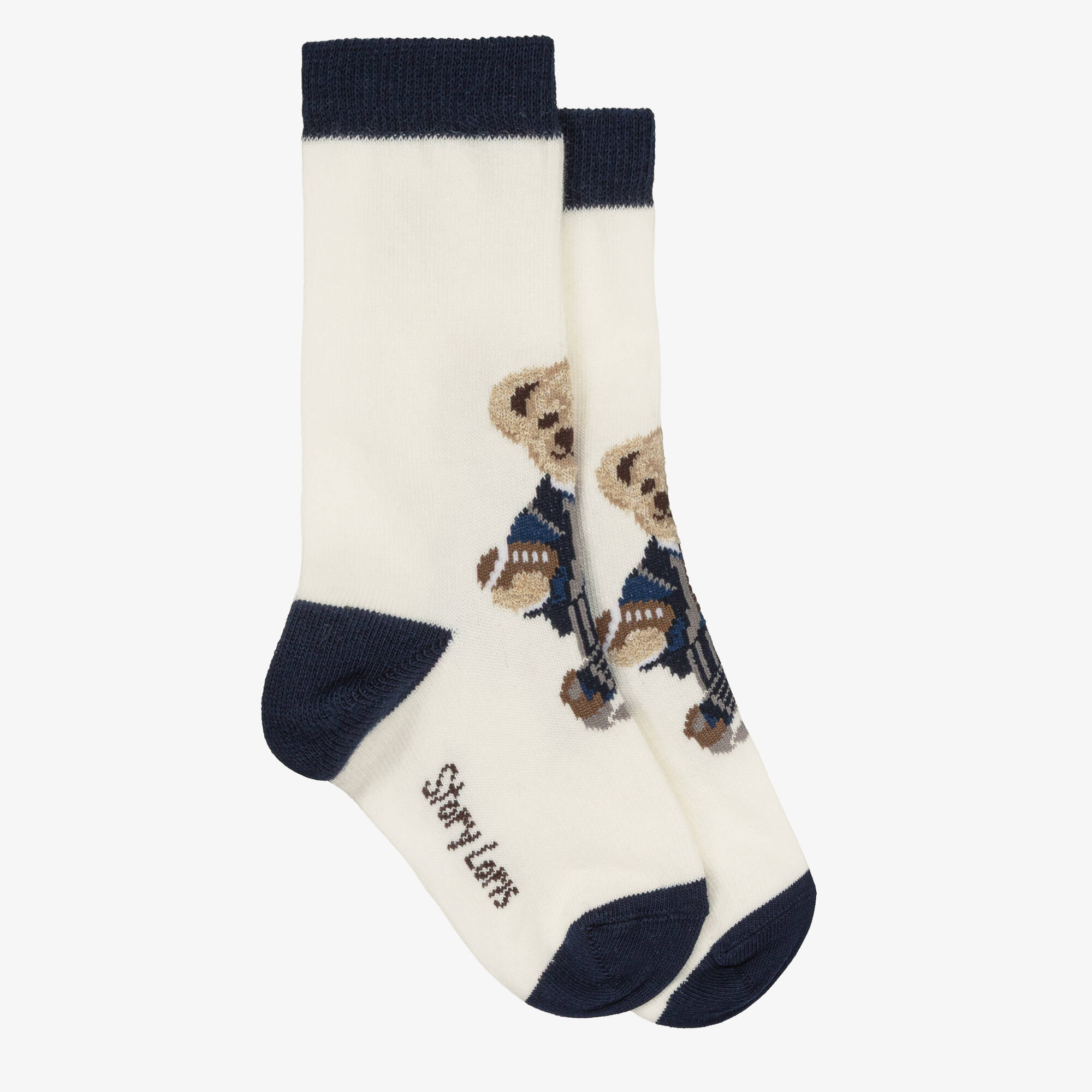 Story Loris - Ivory Cotton Socks with Teddy Bear | Childrensalon