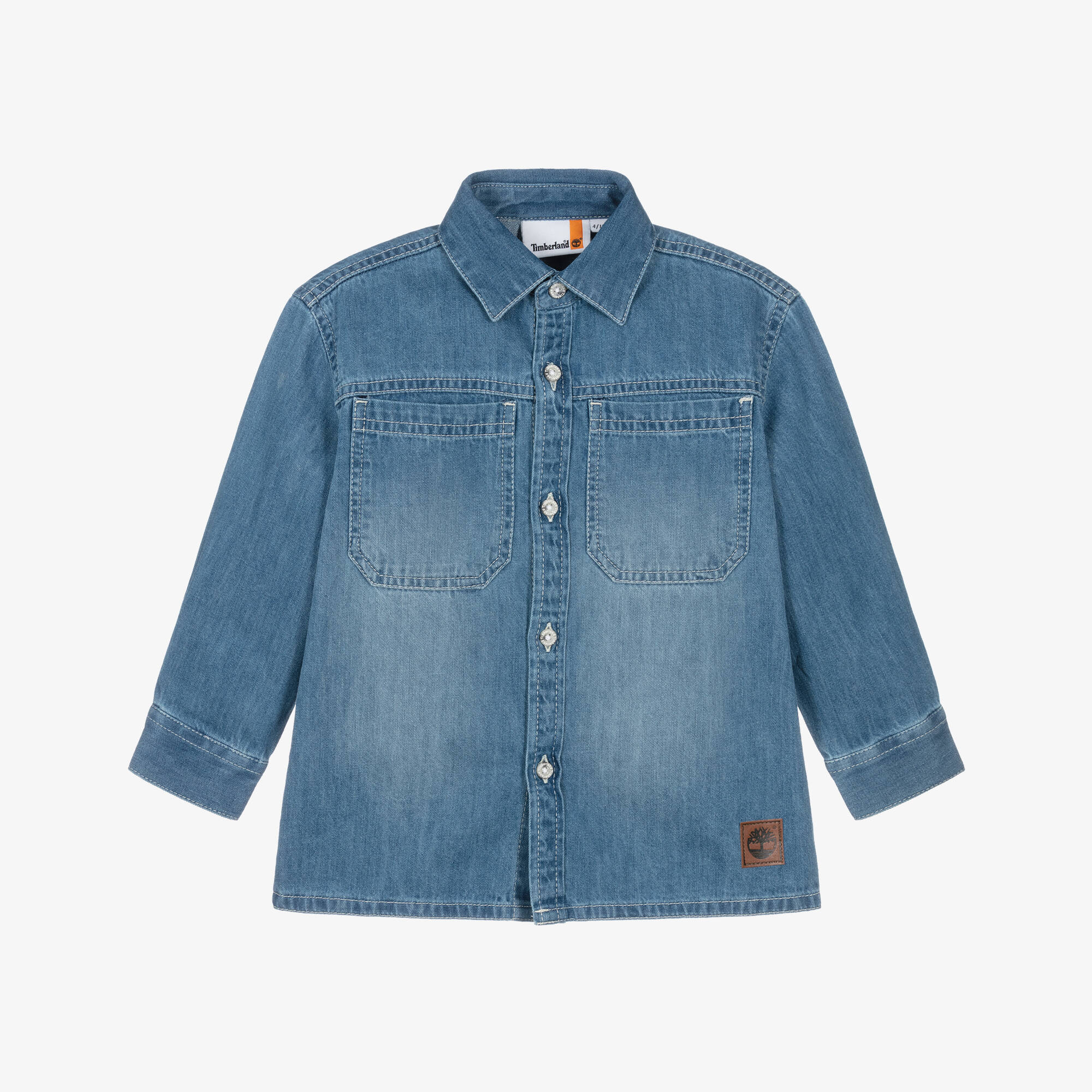 Timberland - Boys Washed Blue Denim Shirt | Childrensalon