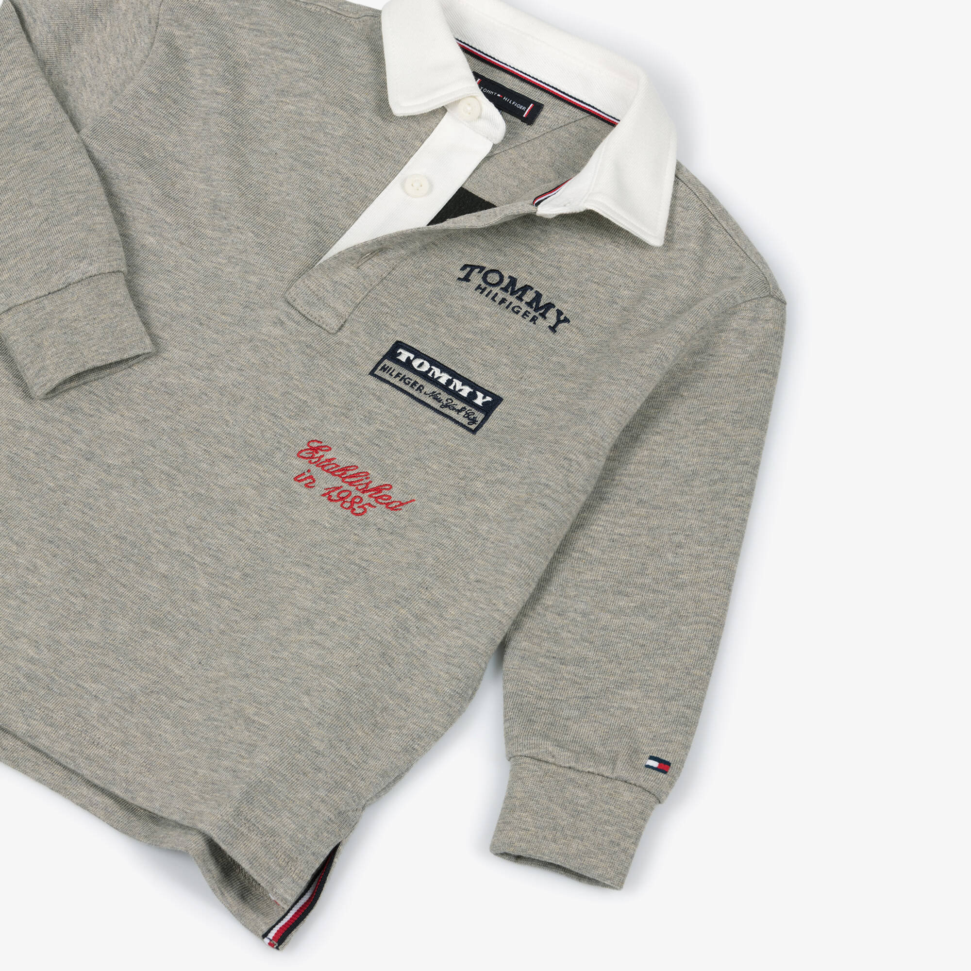 Tommy Hilfiger - Boys Grey Cotton Polo Shirt with Multiple Logos ...