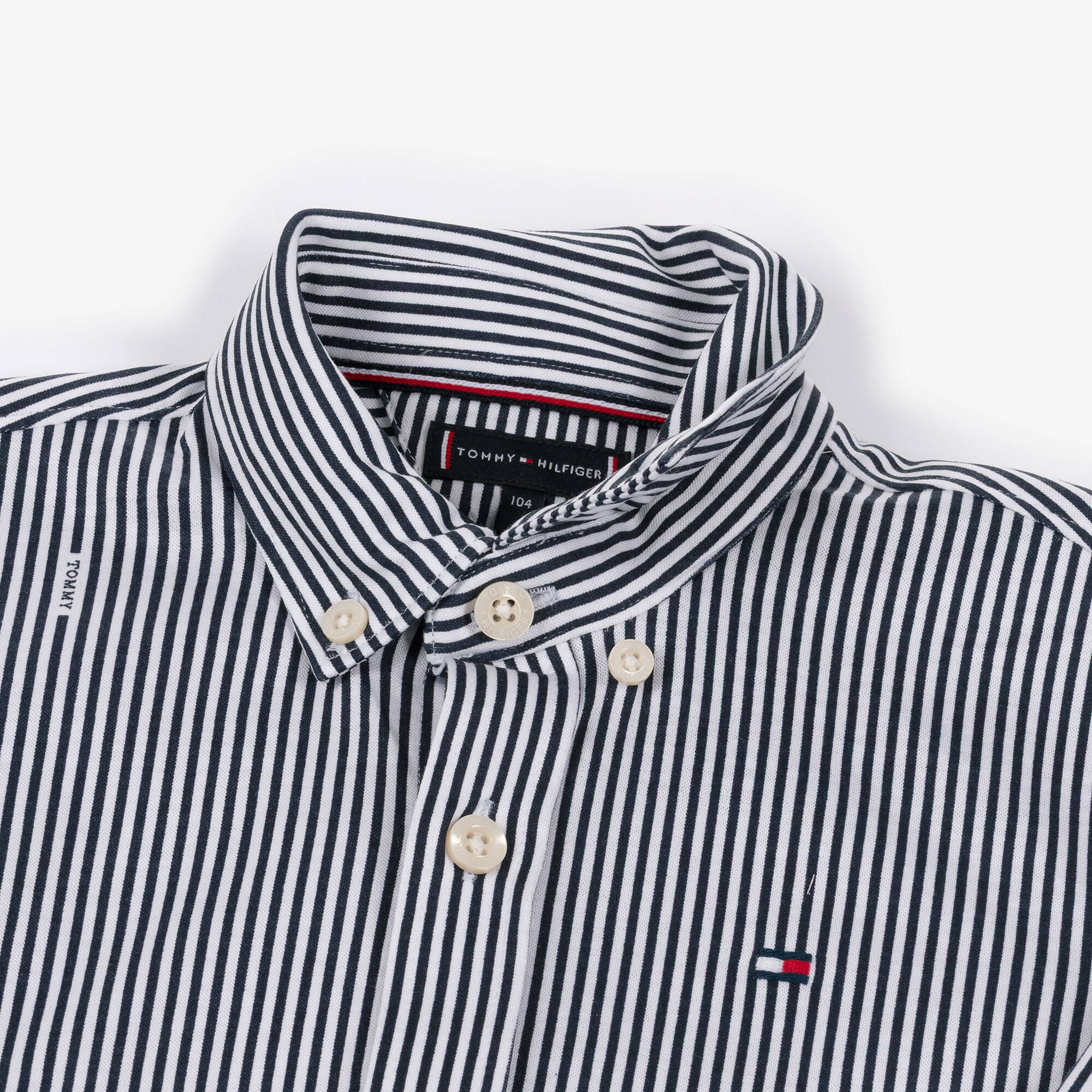 Tommy Hilfiger - Boys Navy Blue Stripe Cotton Button Down Shirt with ...