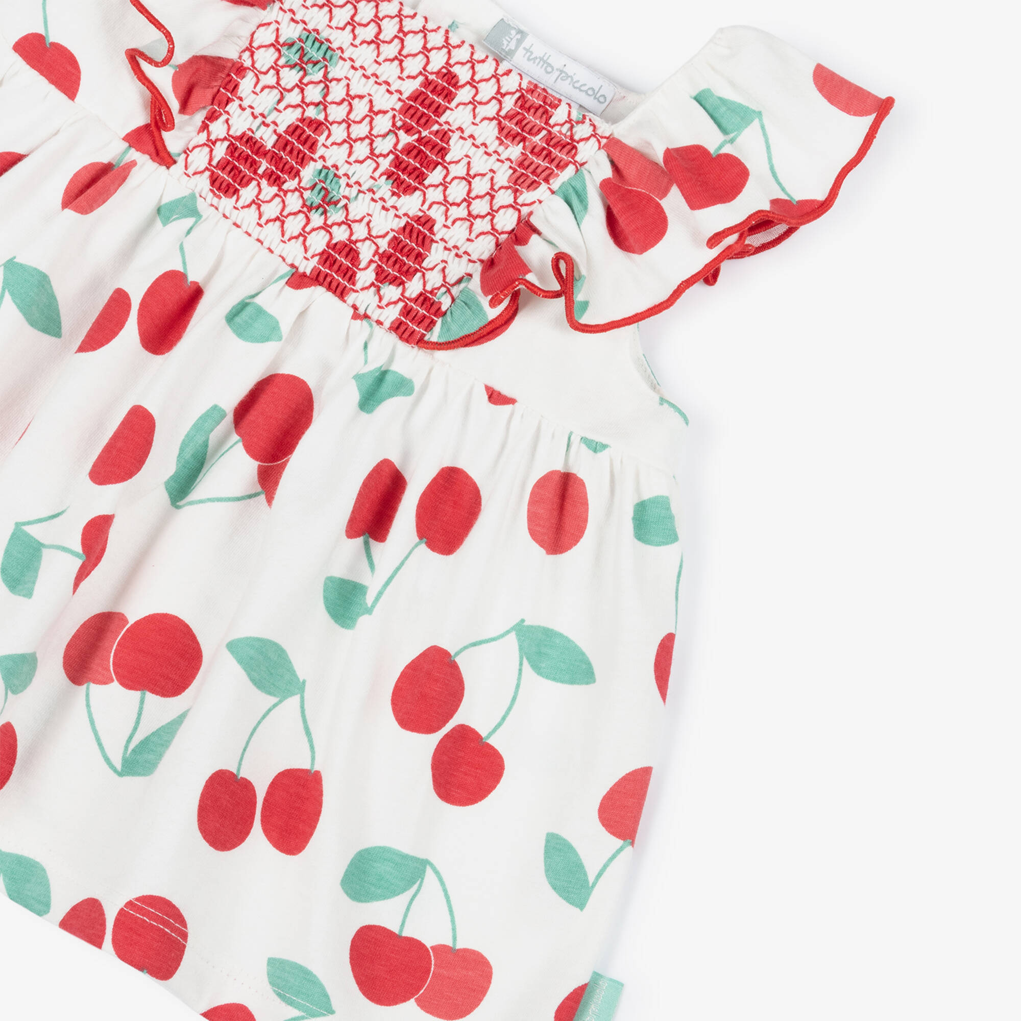 Tutto Piccolo - Girls White & Red Cotton Jersey Cherry Dress with ...