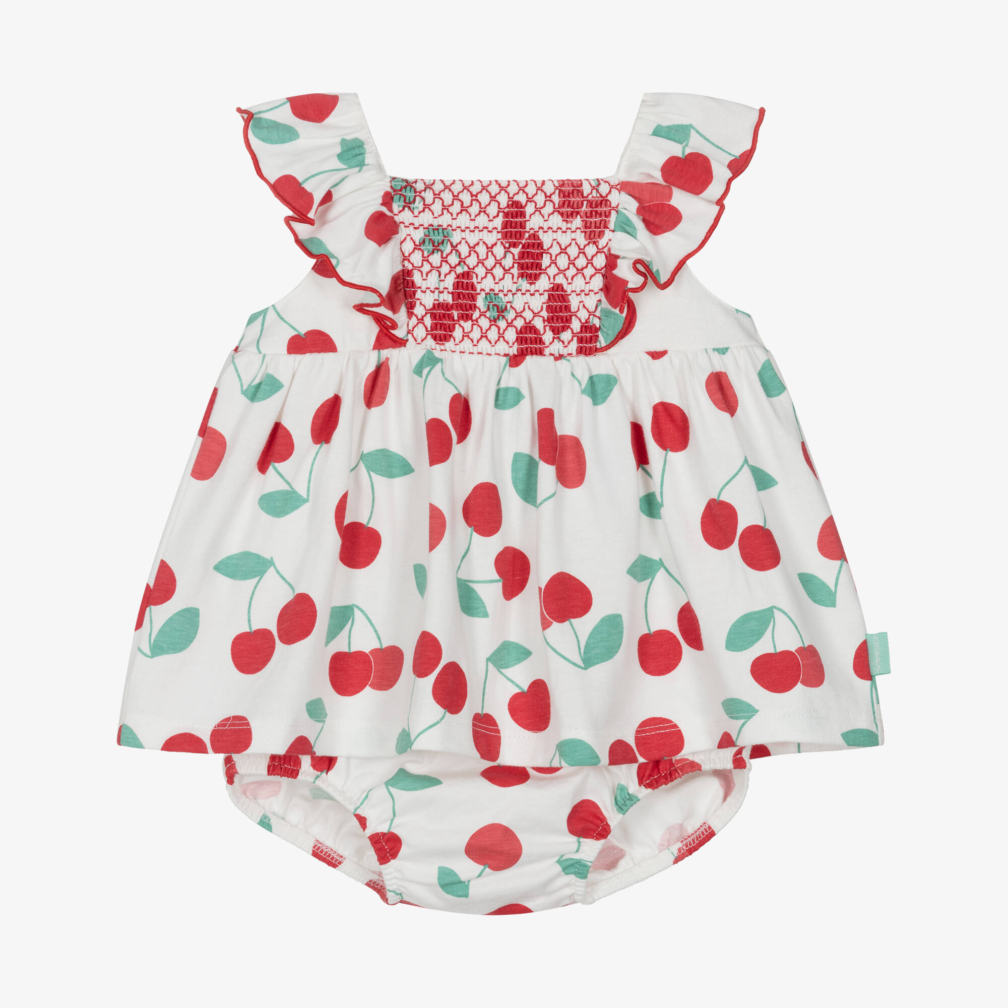Tutto Piccolo - Girls White & Red Cotton Jersey Cherry Dress with ...