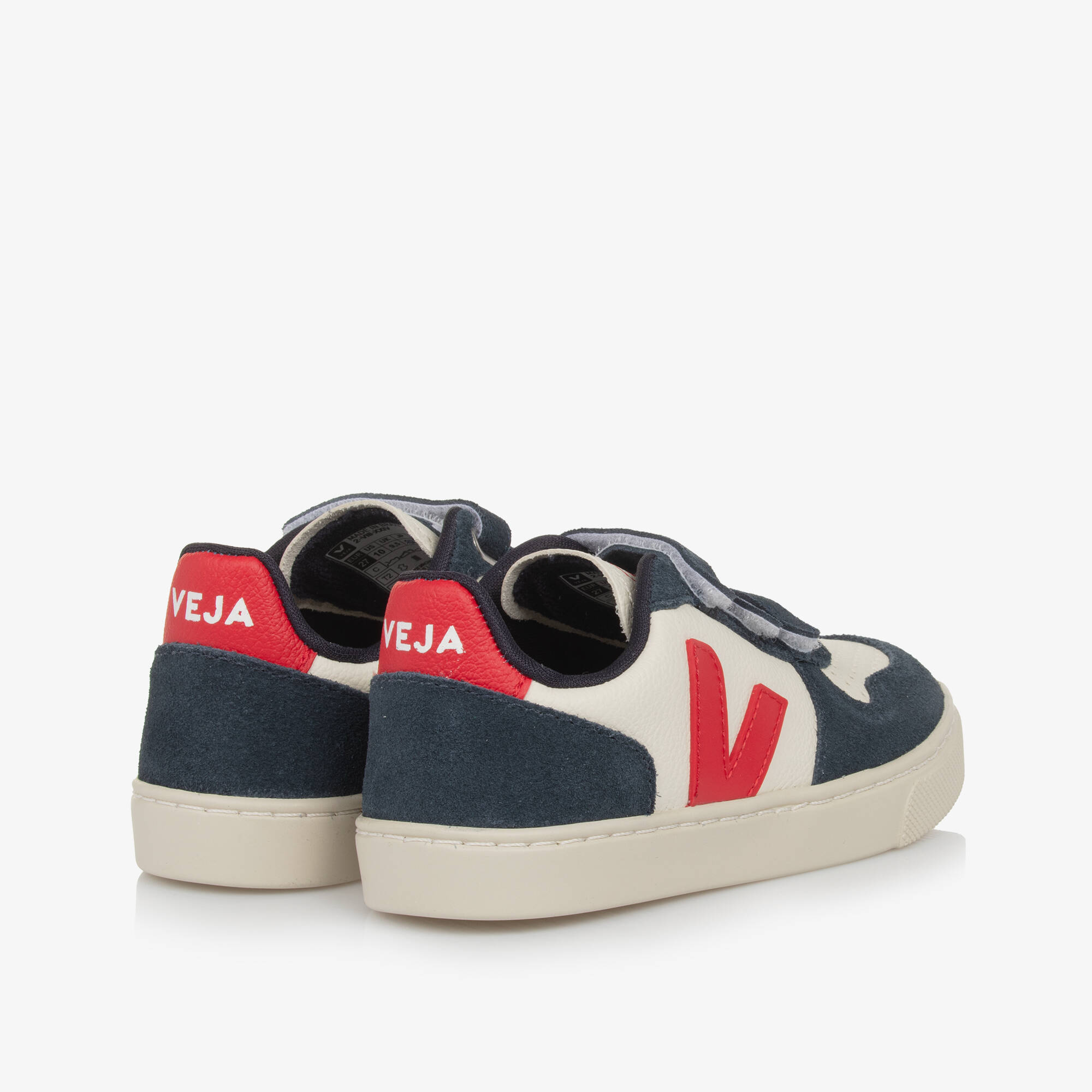 VEJA - Blue, Ivory & Red V-10 Leather Trainers | Childrensalon