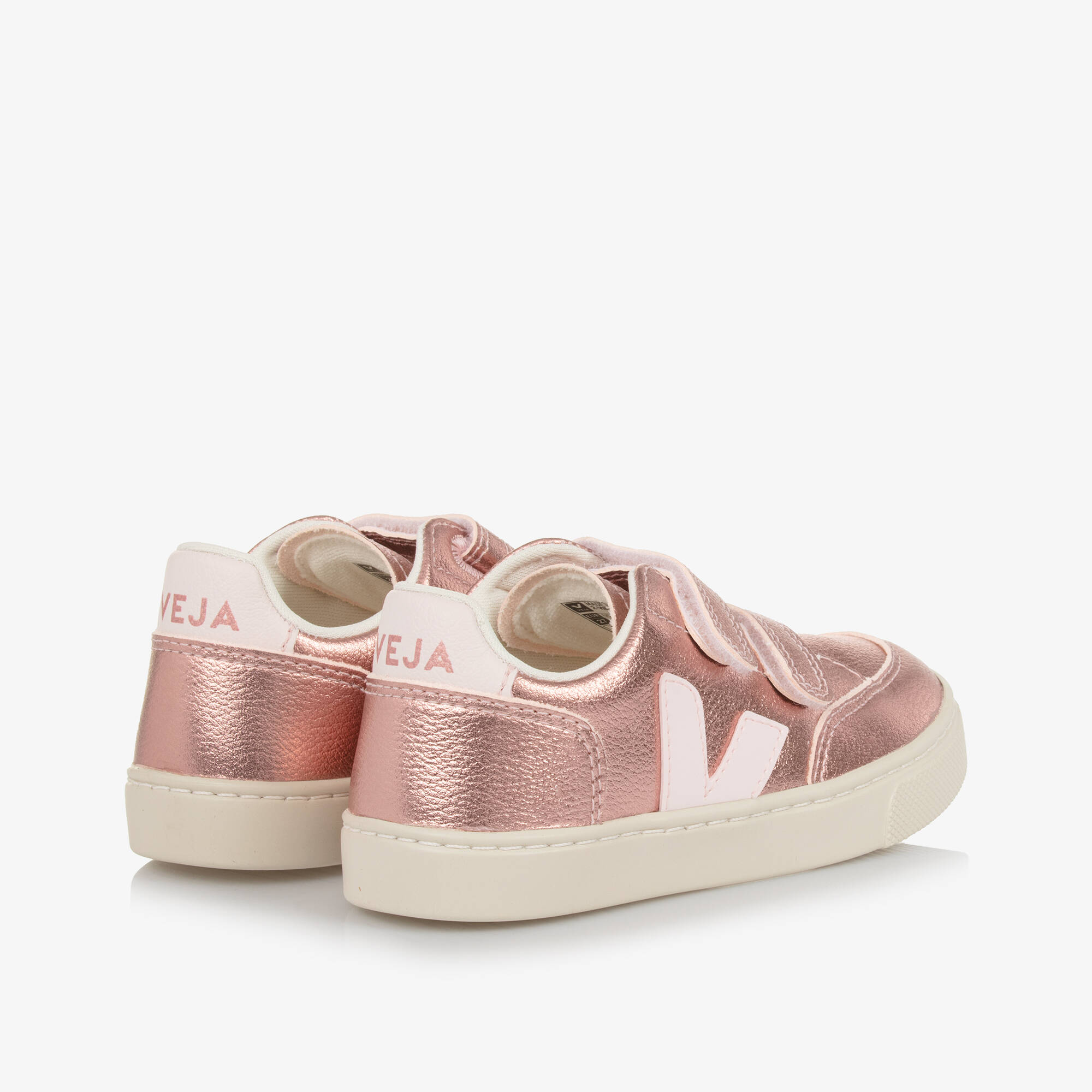 VEJA - Girls Metallic Pink & Pale Pink V-12 Leather Trainers ...