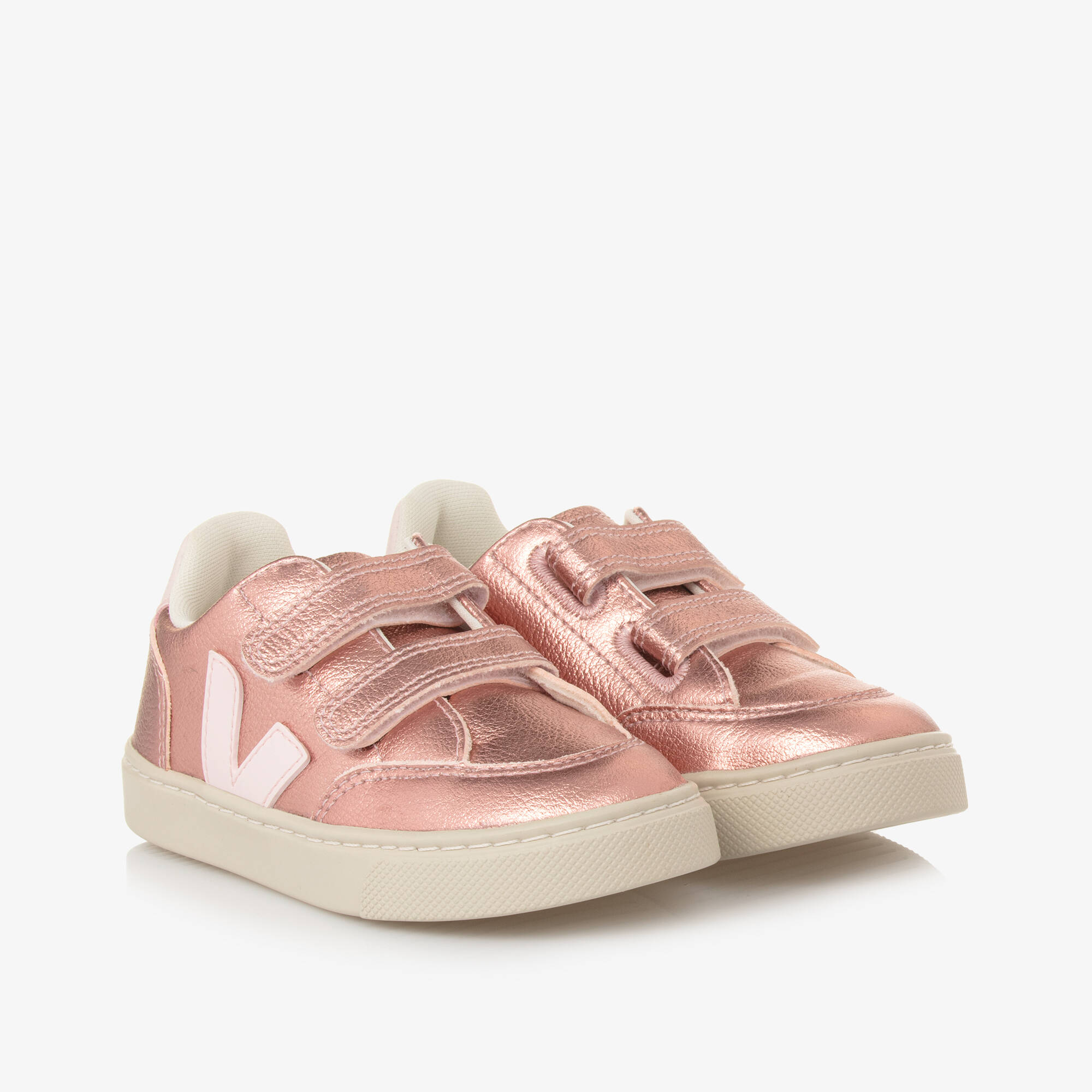 VEJA - Girls Metallic Pink & Pale Pink V-12 Leather Trainers ...