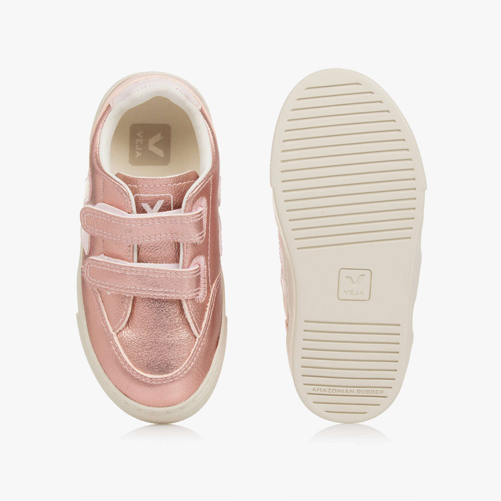 VEJA - Girls Metallic Pink & Pale Pink V-12 Leather Trainers ...