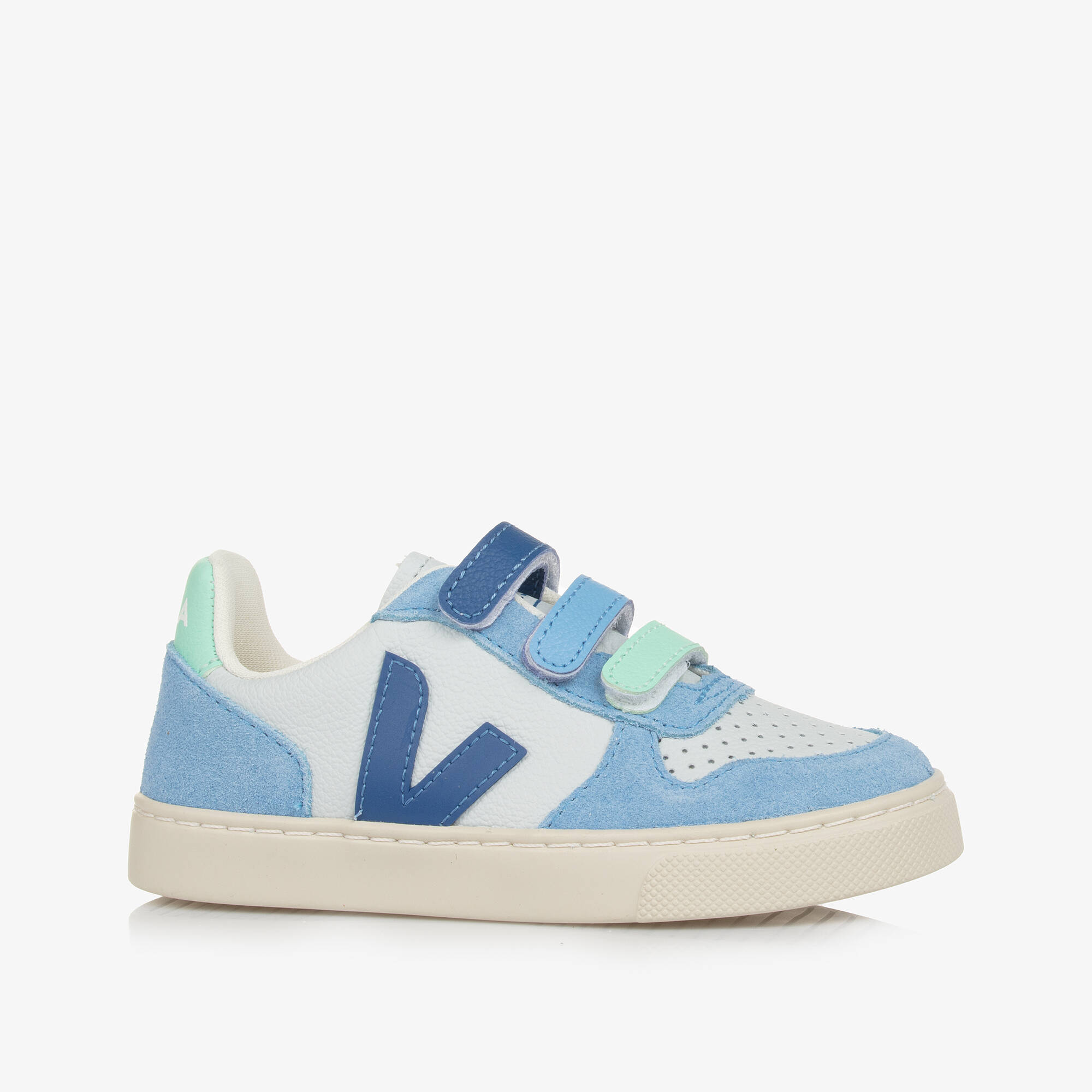 VEJA - Ice Blue & Indigo Blue Leather V-10 Trainers | Childrensalon