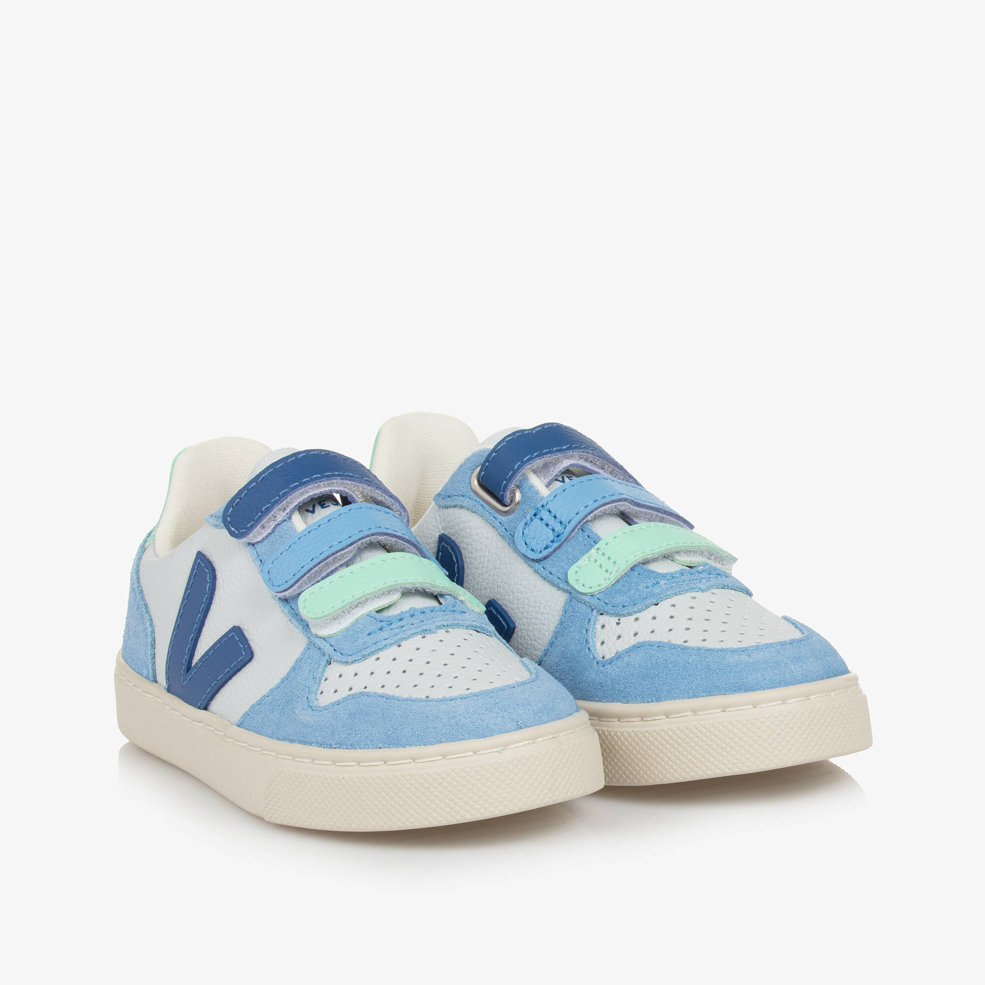 VEJA - Ice Blue & Indigo Blue Leather V-10 Trainers | Childrensalon