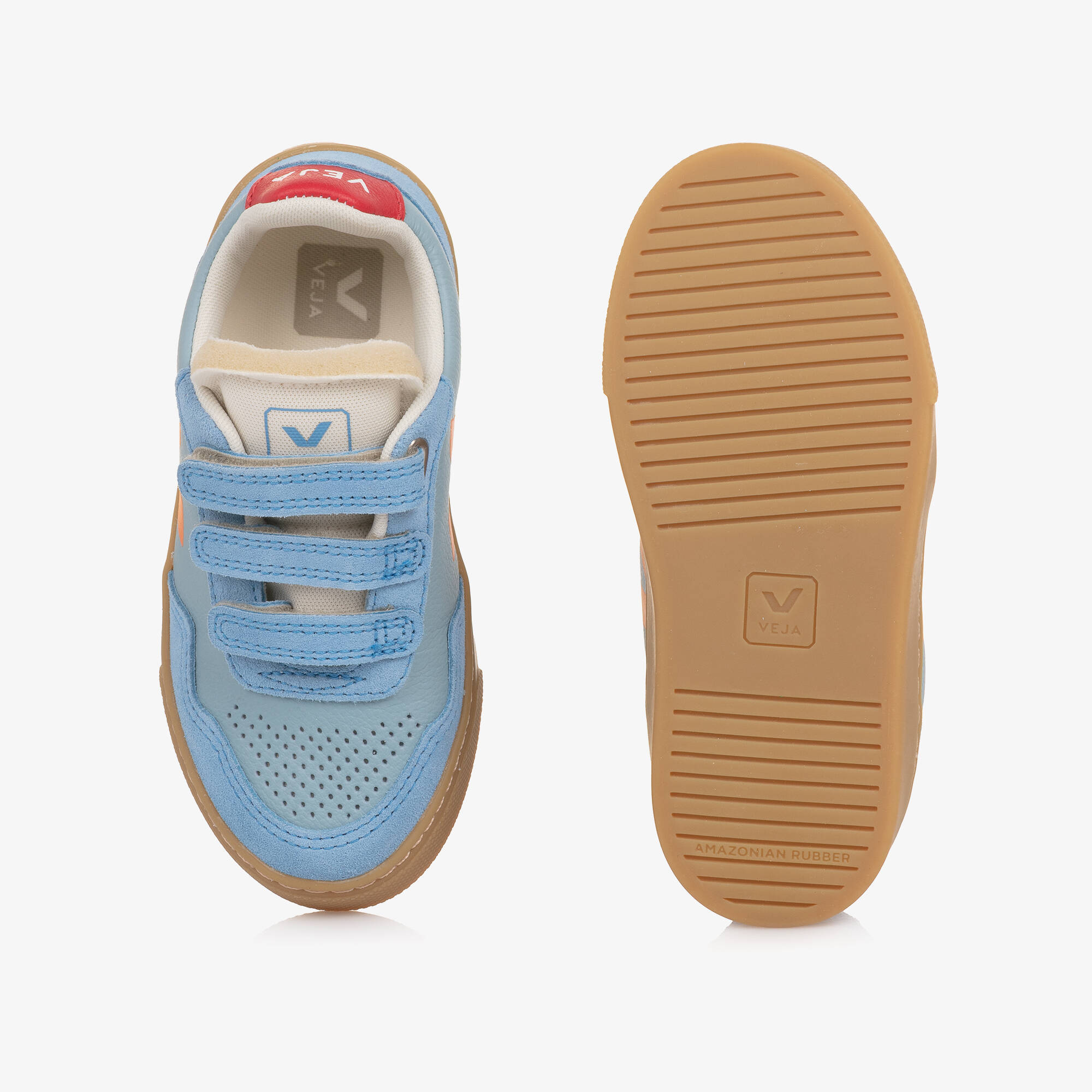 VEJA - Pale Blue V-90 Leather Velcro Trainers | Childrensalon