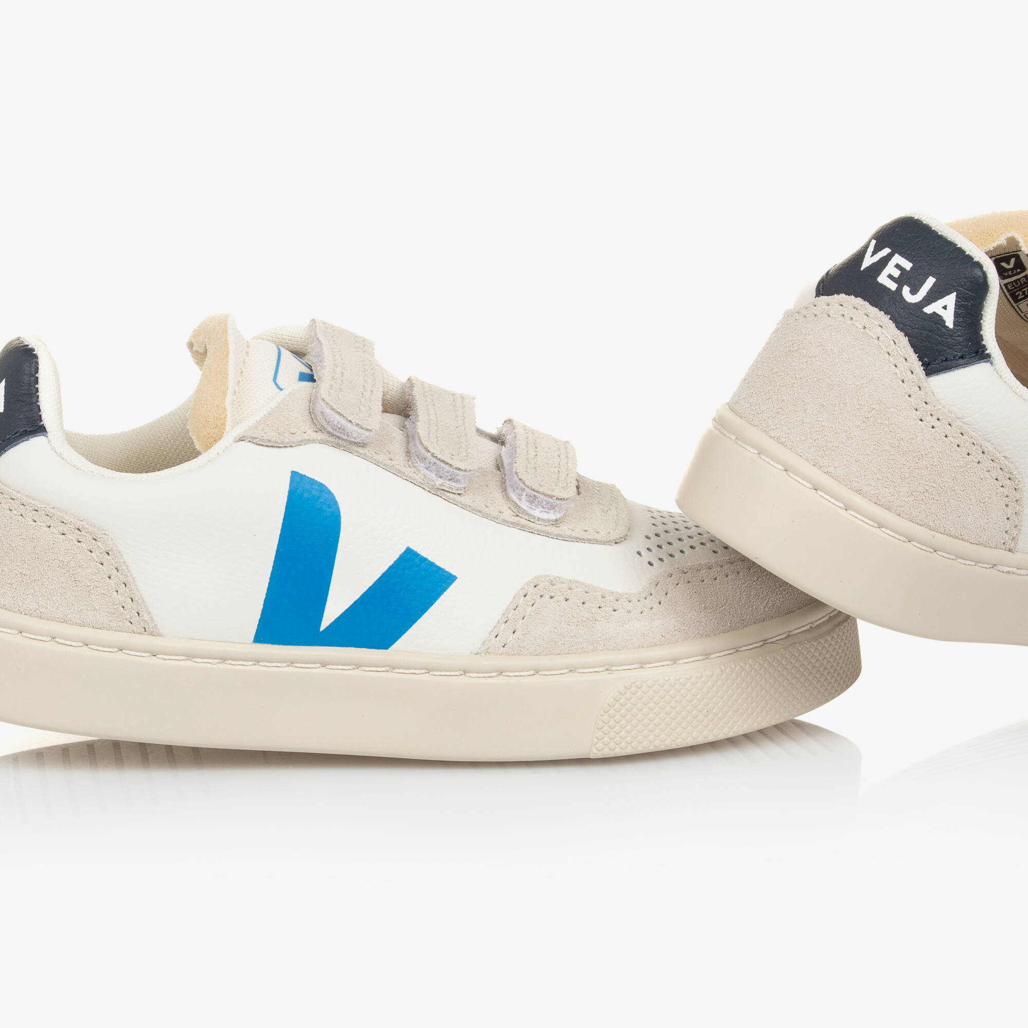 VEJA - White & Blue Leather V-90 Trainers | Childrensalon