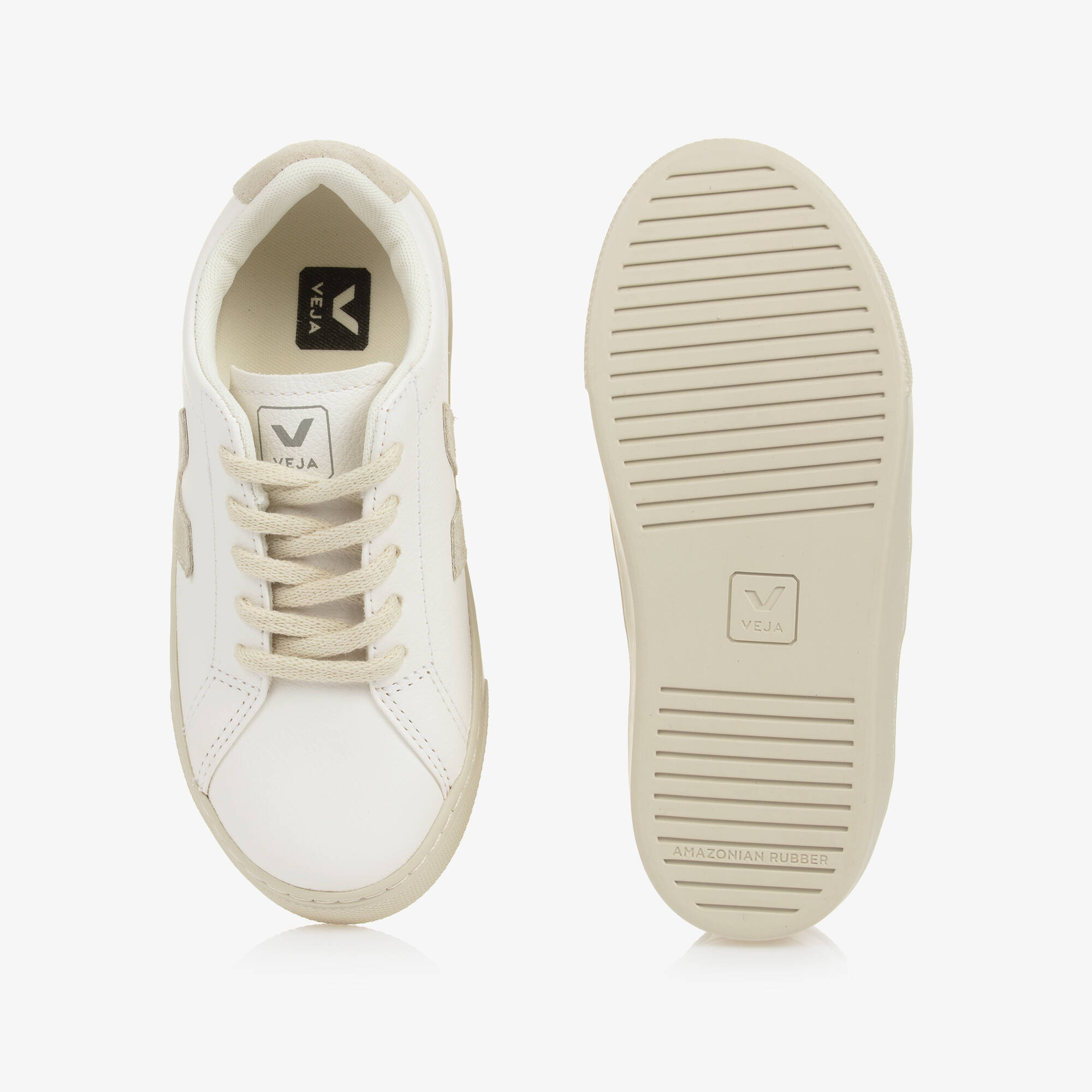 VEJA - White & Grey Leather Esplar Trainers | Childrensalon
