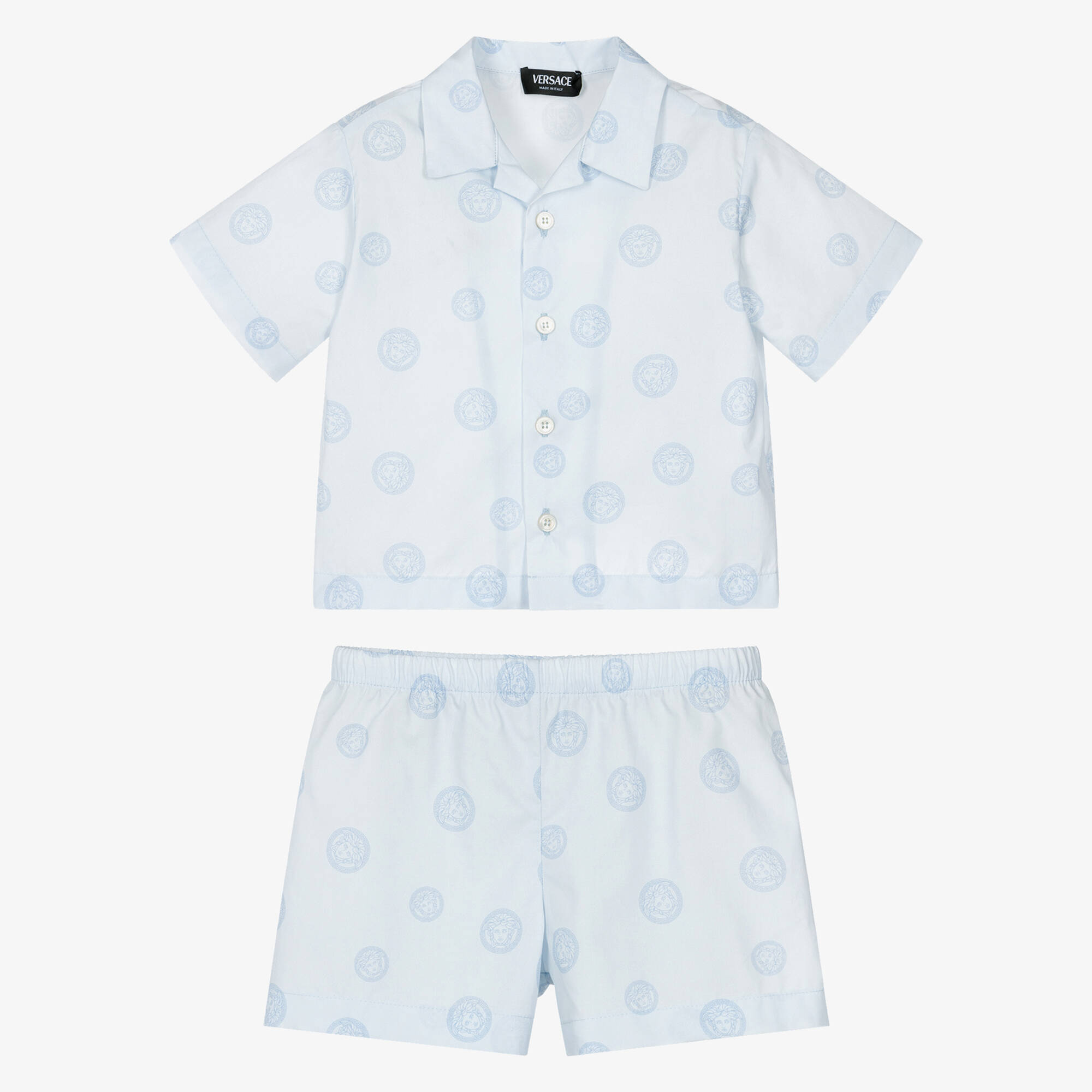 Versace - Baby Boys Pale Blue Cotton Medusa Logo Shorts Set | Childrensalon