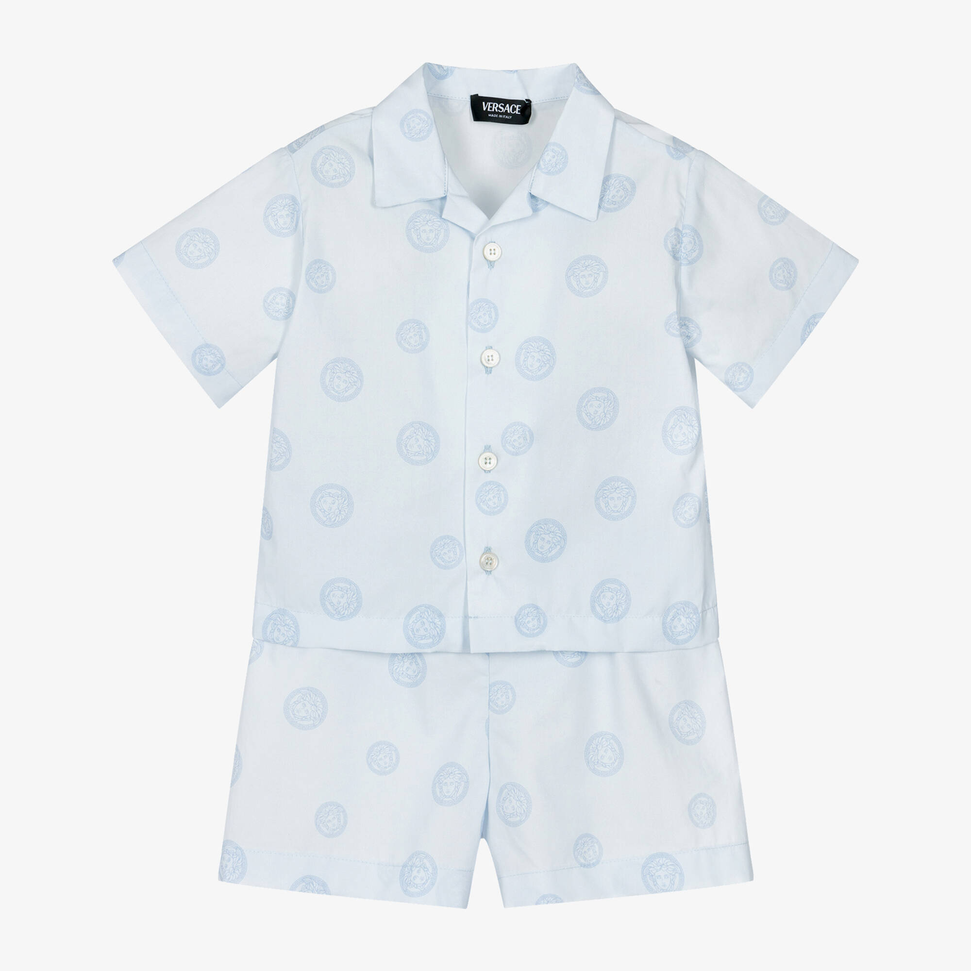 Versace - Baby Boys Pale Blue Cotton Medusa Logo Shorts Set | Childrensalon