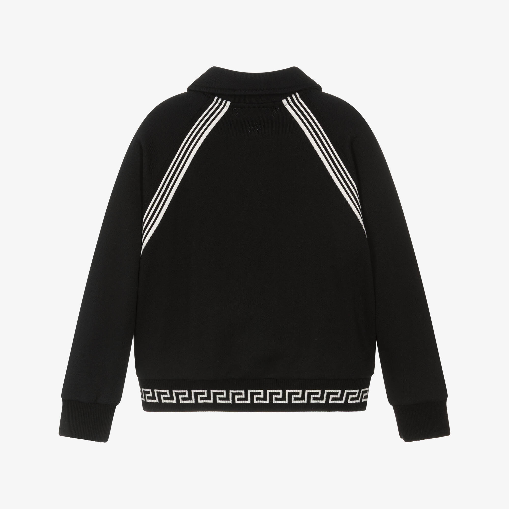 Versace - Boys Black Cotton Zip-Up Top with Medusa & Greca Logos ...