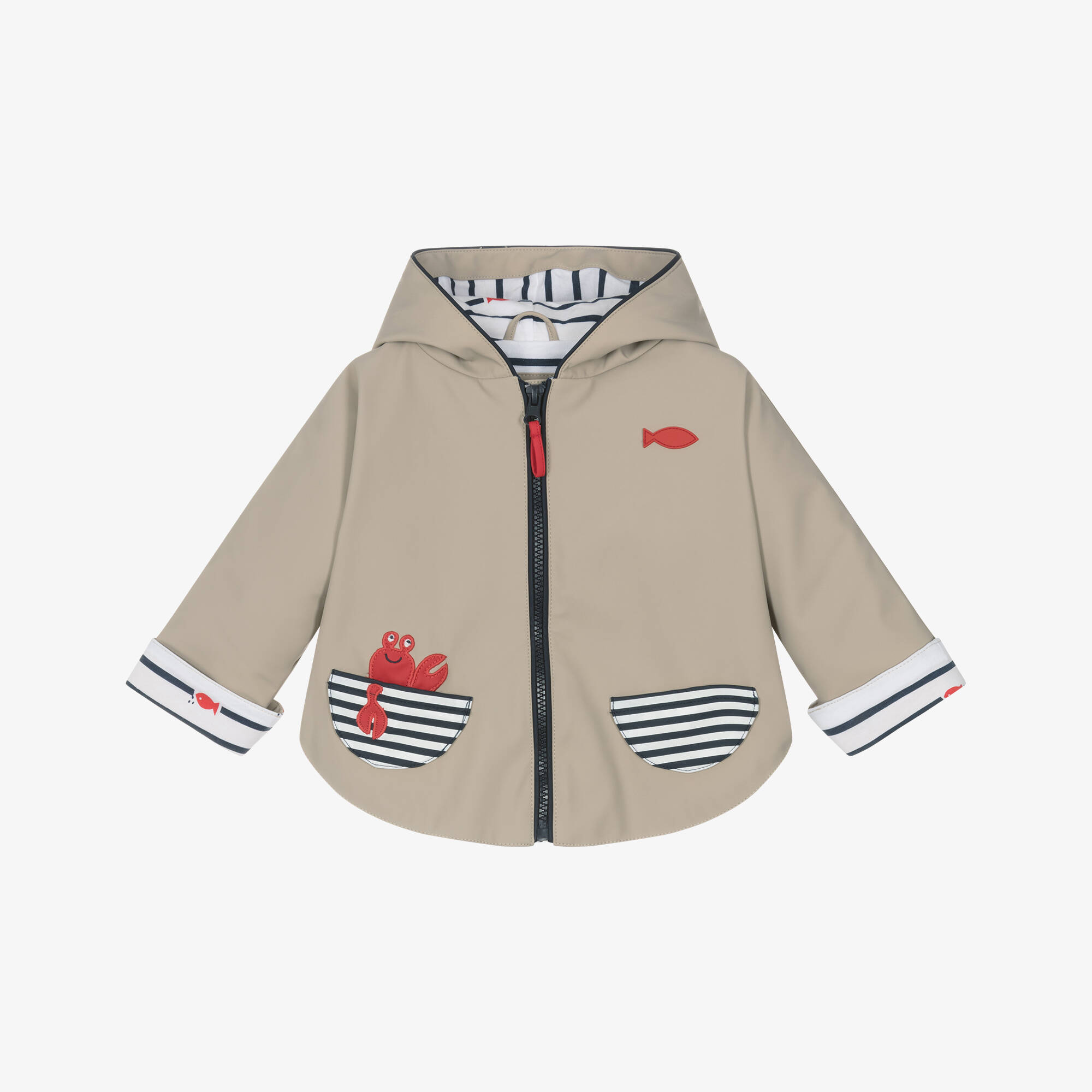 Week-end à la mer - Baby Boys Beige Rain Cape with Breton Stripe ...
