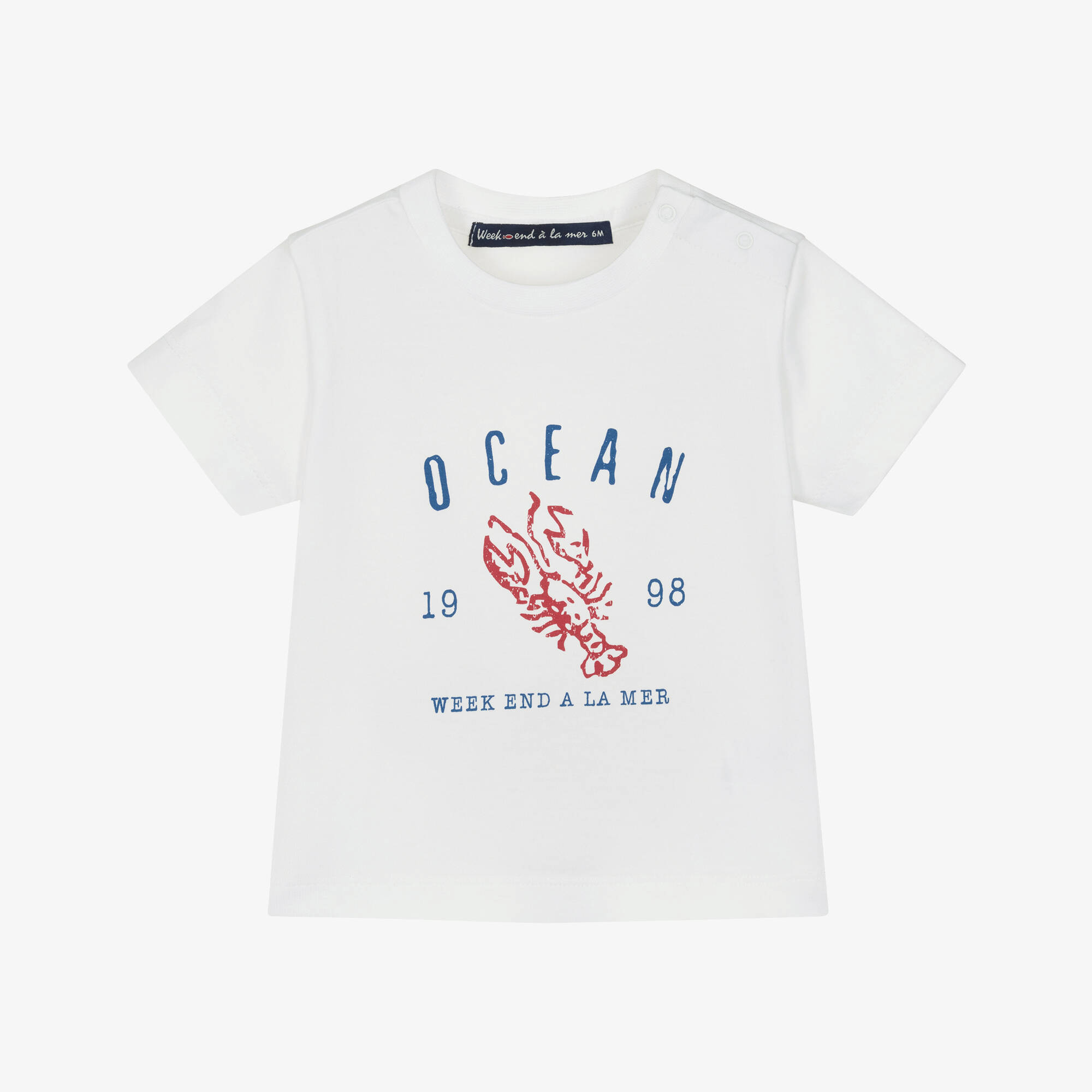 Week-end à la mer - Boys White Cotton Lobster T-Shirt | Childrensalon