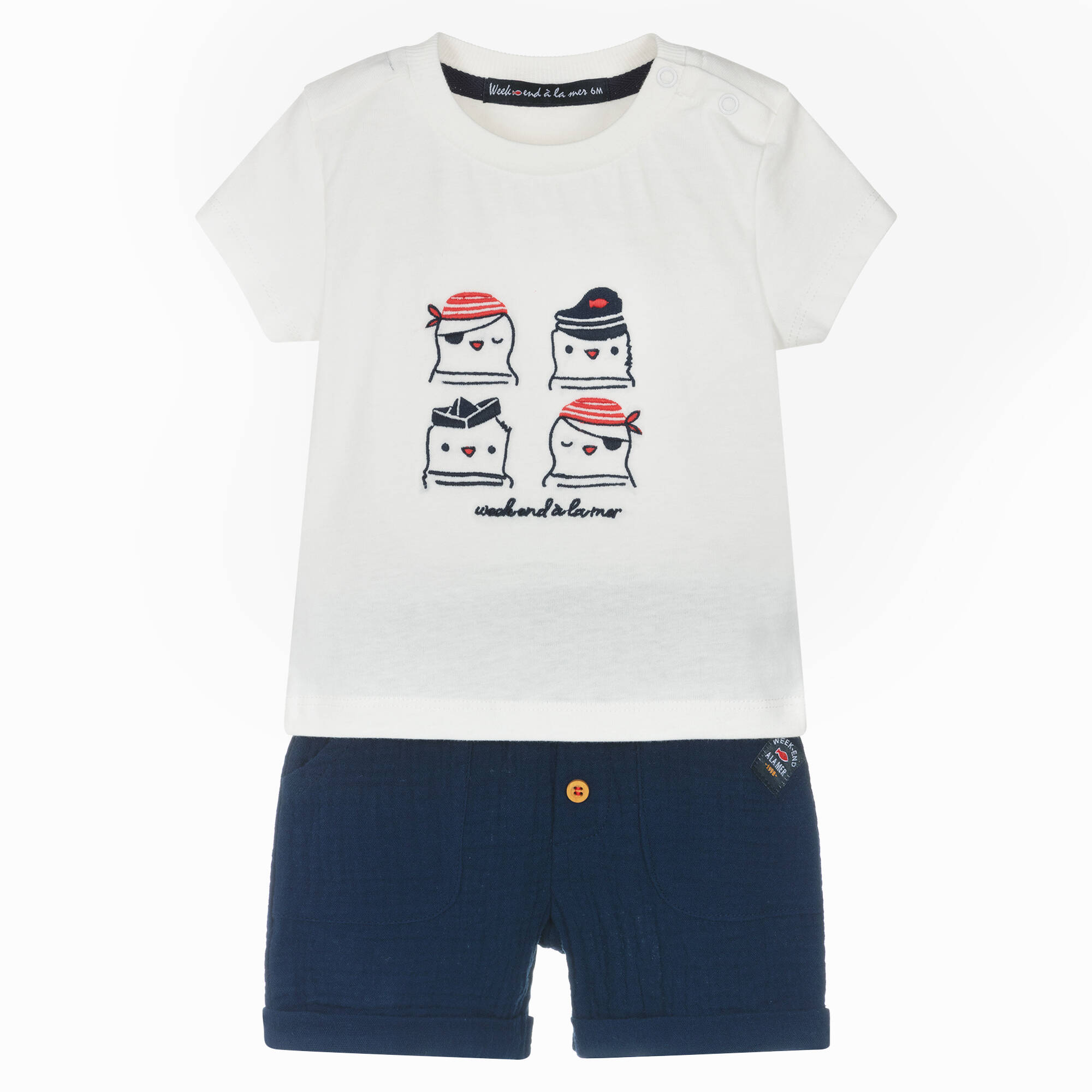 Week-end à la mer - Boys White & Navy Blue Sailor Seagull Shorts Set ...