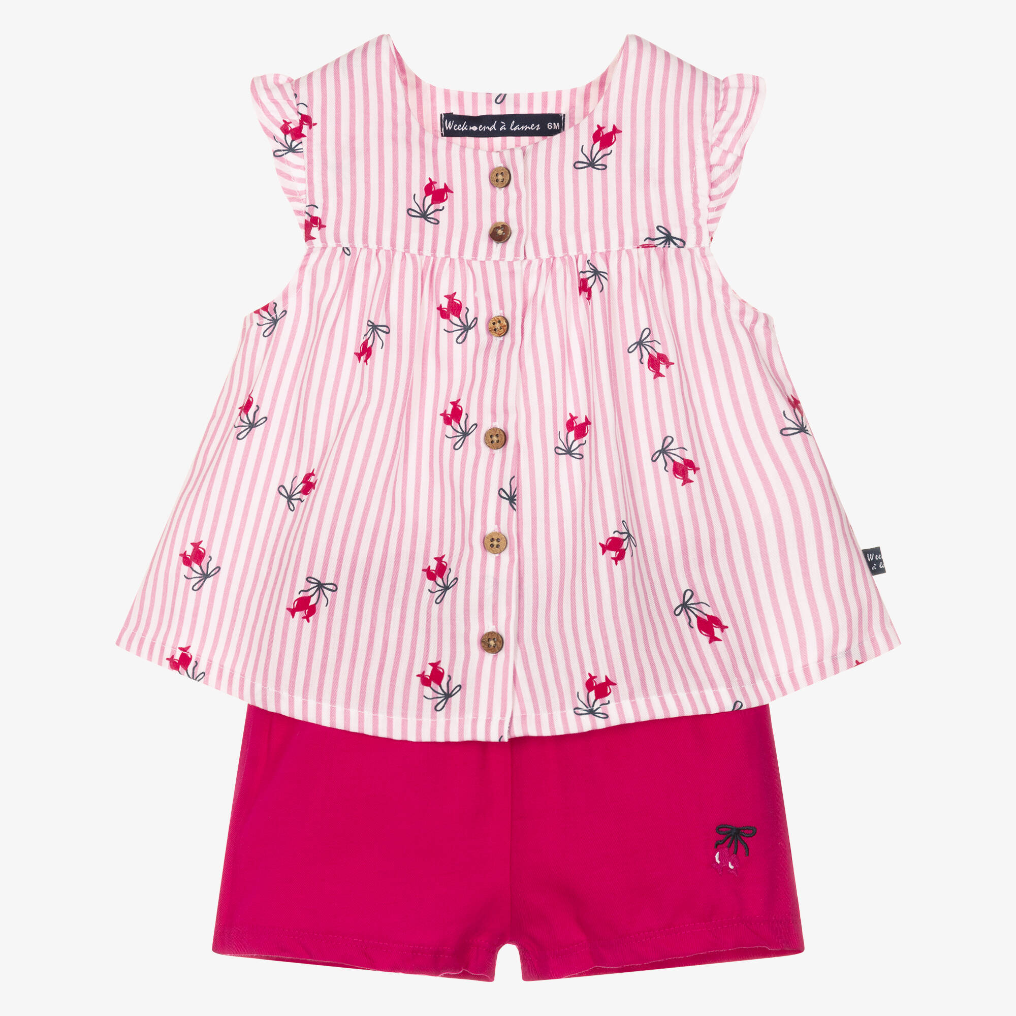 Week-end à la mer - Girls Pink & White Striped Top with Shorts Set ...