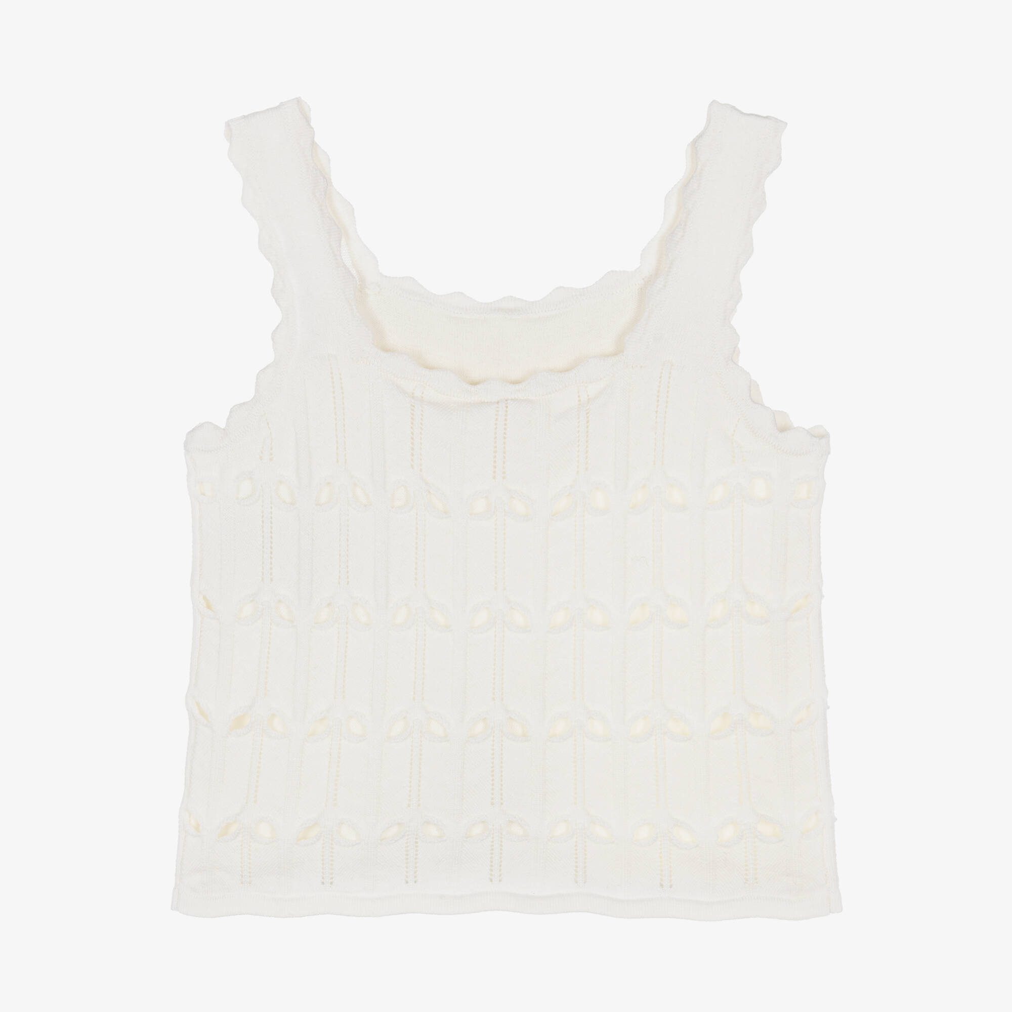 Zimmermann - Girls Ivory Knit Sleeveless Top with Scalloped Trim ...