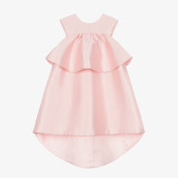 Hucklebones London - Girls Pink Satin Ruffle Bow Dress | Childrensalon