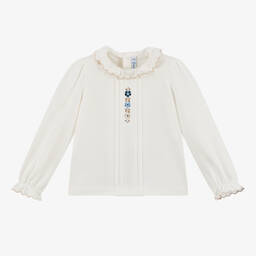 Mayoral - Girls Ivory Cotton Flower Top | Childrensalon