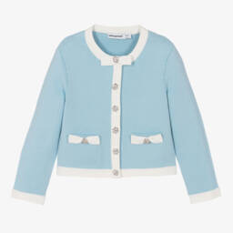 Self-Portrait - Girls Blue Knitted Cardigan | Childrensalon
