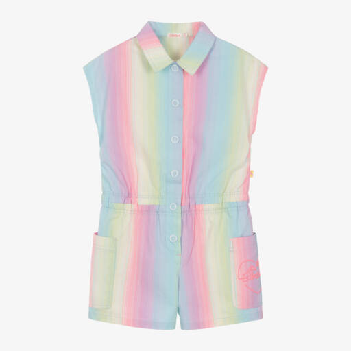 Billieblush - Girls Blue Denim Embroidered Playsuit | Childrensalon