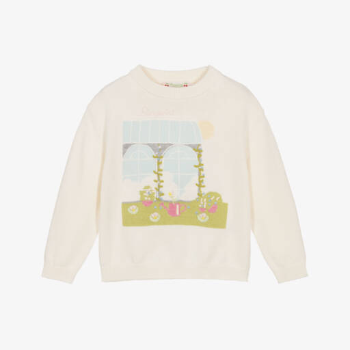 Bonpoint - Girls Ivory Breton Stripe Sweater | Childrensalon