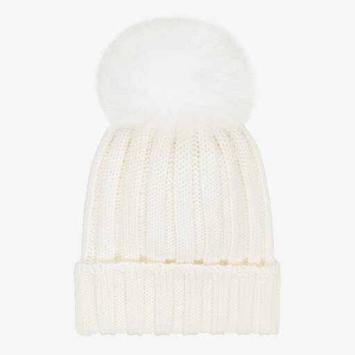 Catya - Ivory Merino Wool Pom-Pom Hat | Childrensalon